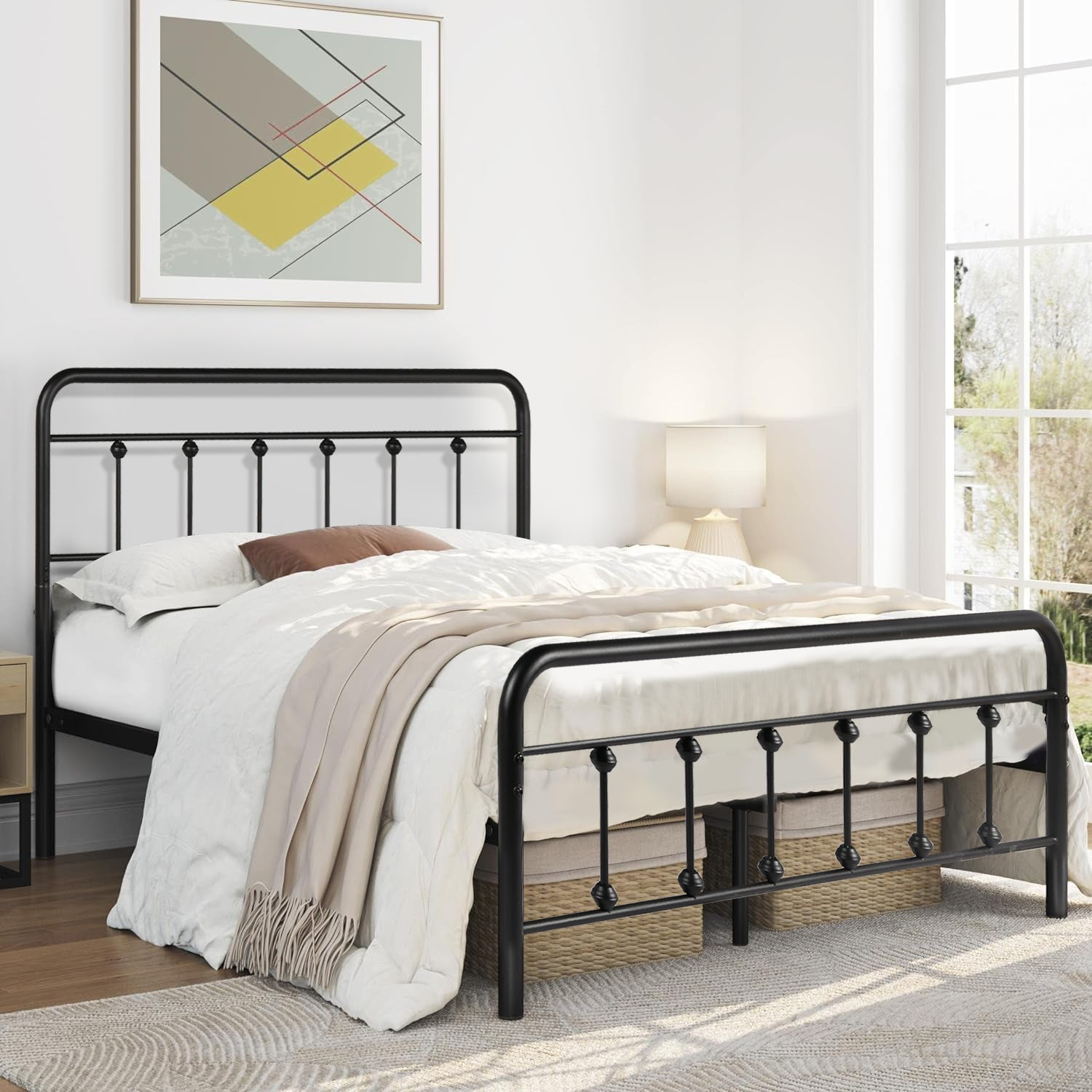 VECELO Full Size Metal Bed Frame with Headboard and Footboard, Mattress ...