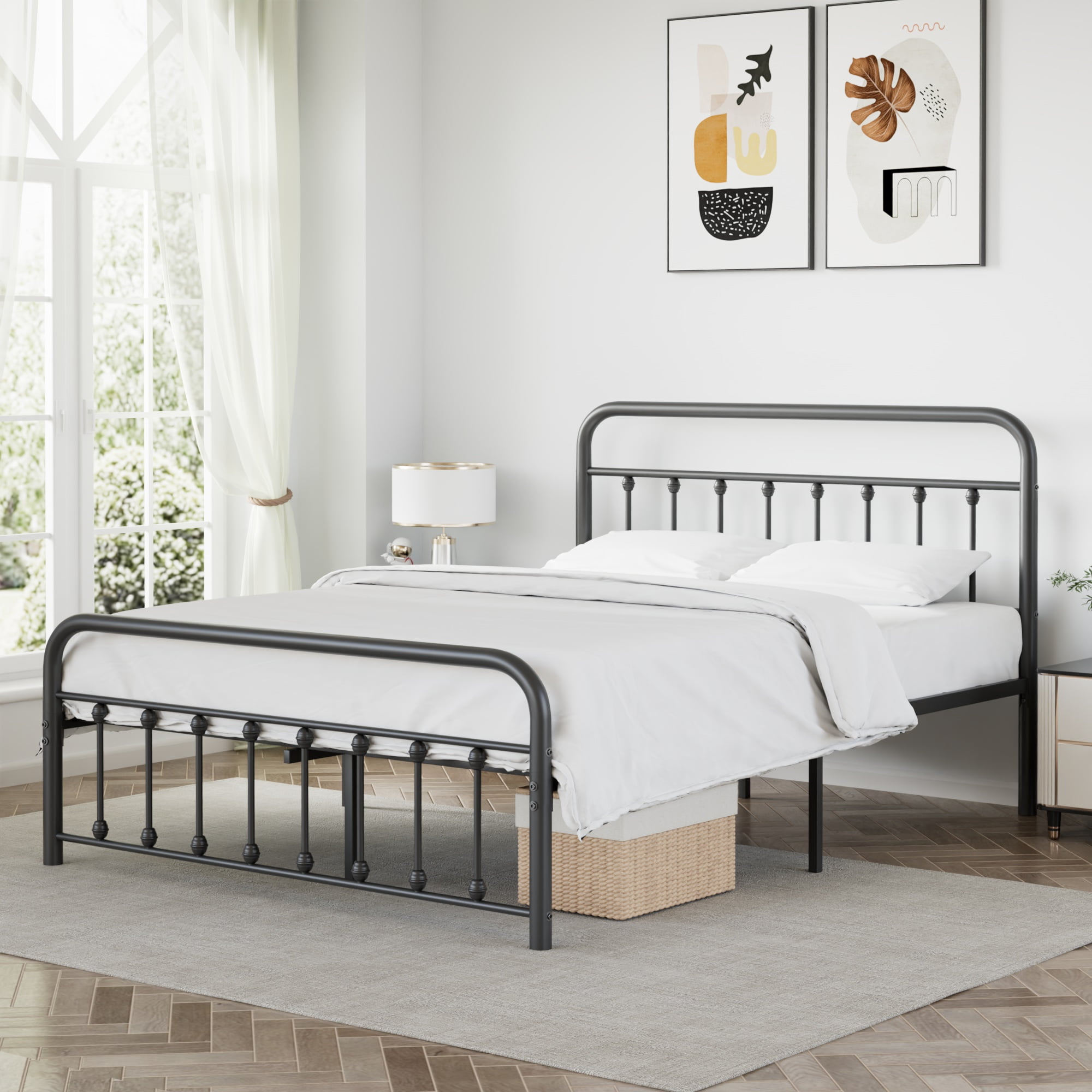 VECELO Full Size Metal Bed Frame, Black Steel Platform with Headboard ...