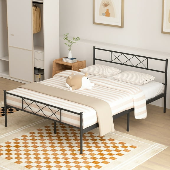 Cterwk Full Size Bed Frame with Headboard, Metal Platform Bed with ...