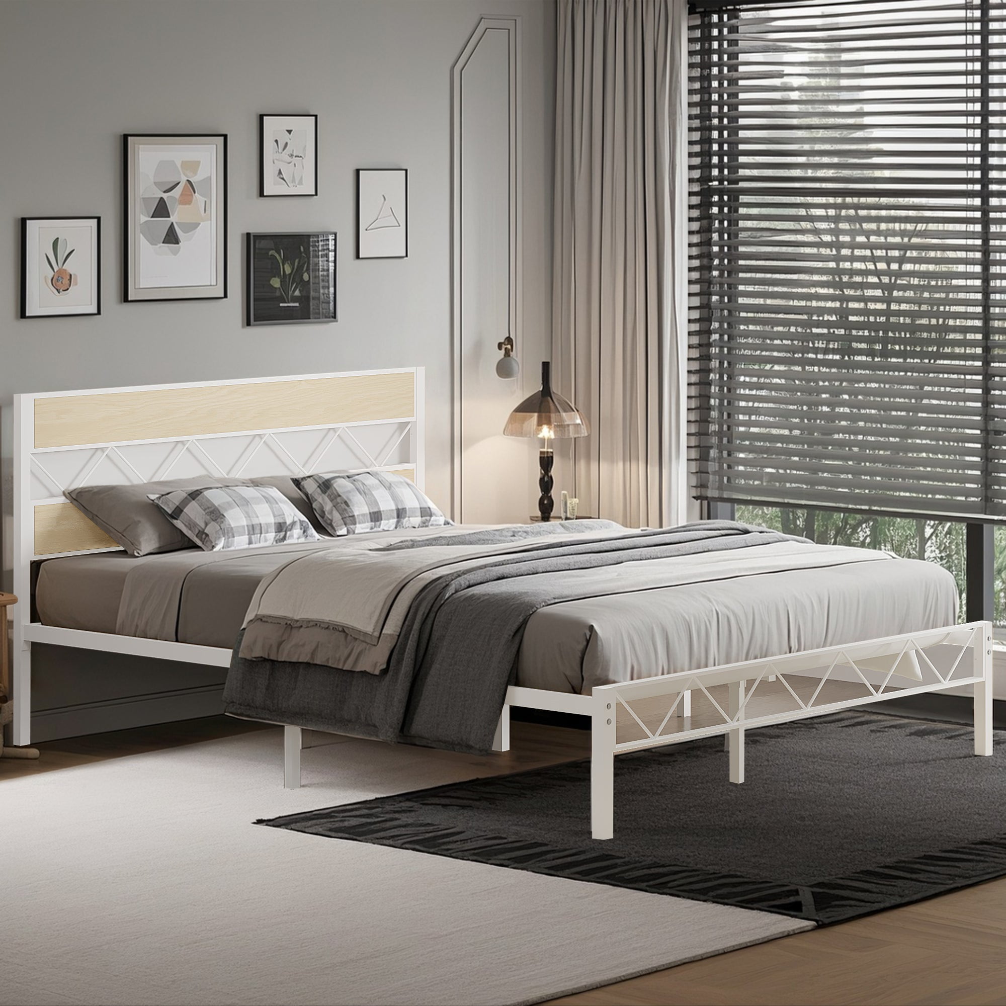 VECELO Full Size Retro Platform Bed Wood Headboard, Oak - Walmart.com
