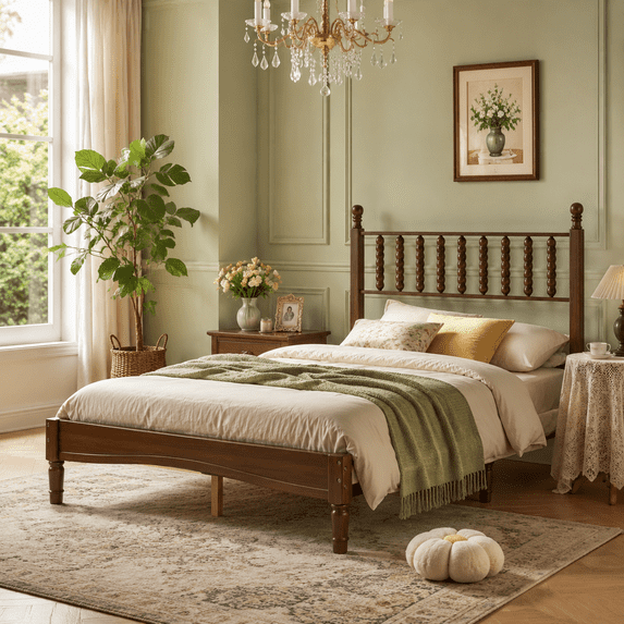VECELO Full Size Spindle Bed Frame, Classic Windsor Style Platform Bed ...