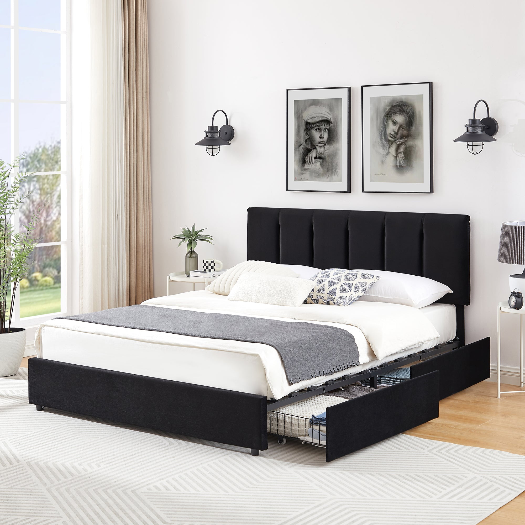 VECELO Full Size Storage Bed Frame with 4 Drawers, Upholstered Platform ...