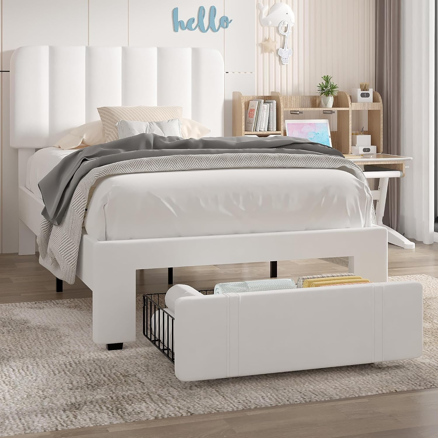 VECELO Full Size Upholstered Bed Frame with 4 Drawers and Headboard ...