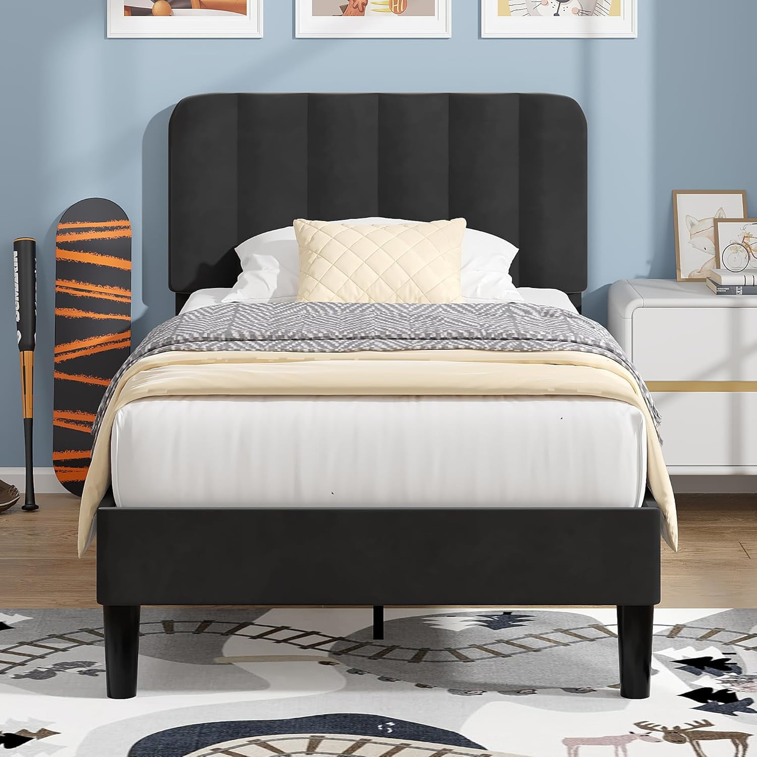 VECELO Full Size Upholstered Bed Frame with 4 Drawers and Headboard ...