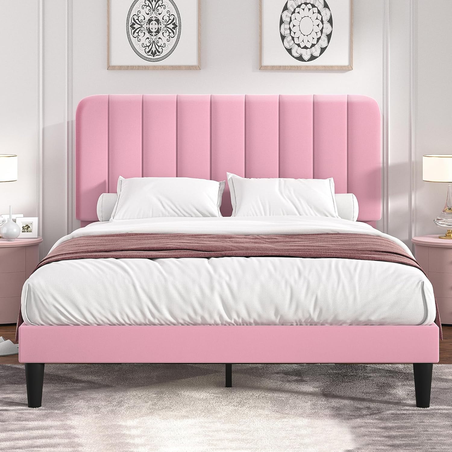 VECELO Full Size Upholstered Bed Frame with 4 Drawers and Headboard ...