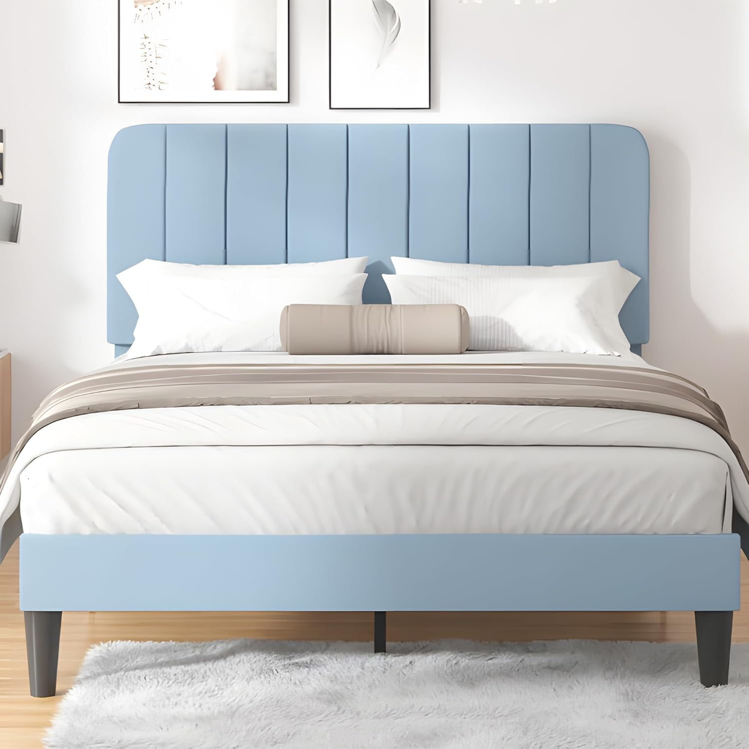 VECELO Full Size Upholstered Bed Frame with 4 Drawers and Headboard ...