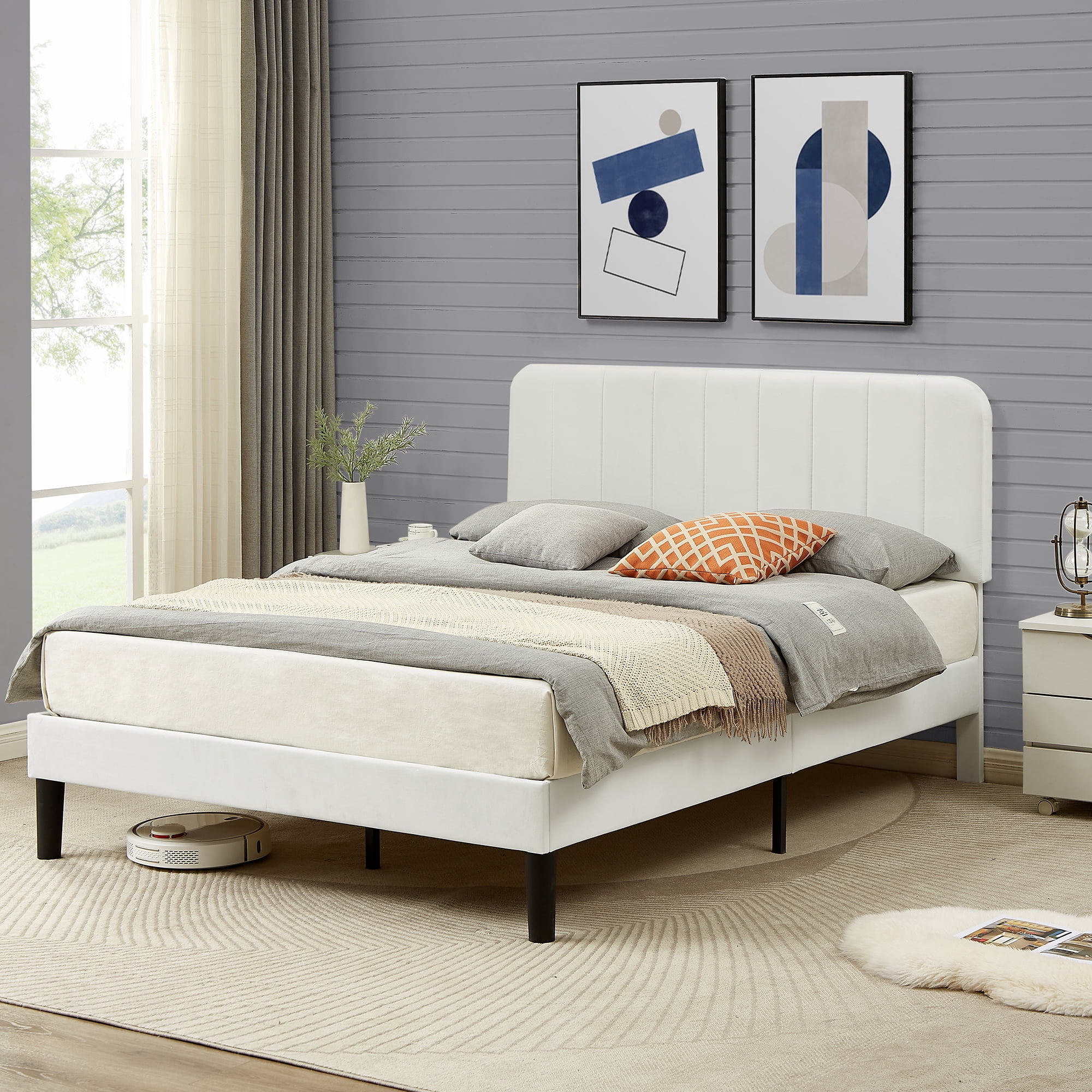 VECELO Full Size Upholstered Beds, Modern Platform Bed Frame with ...