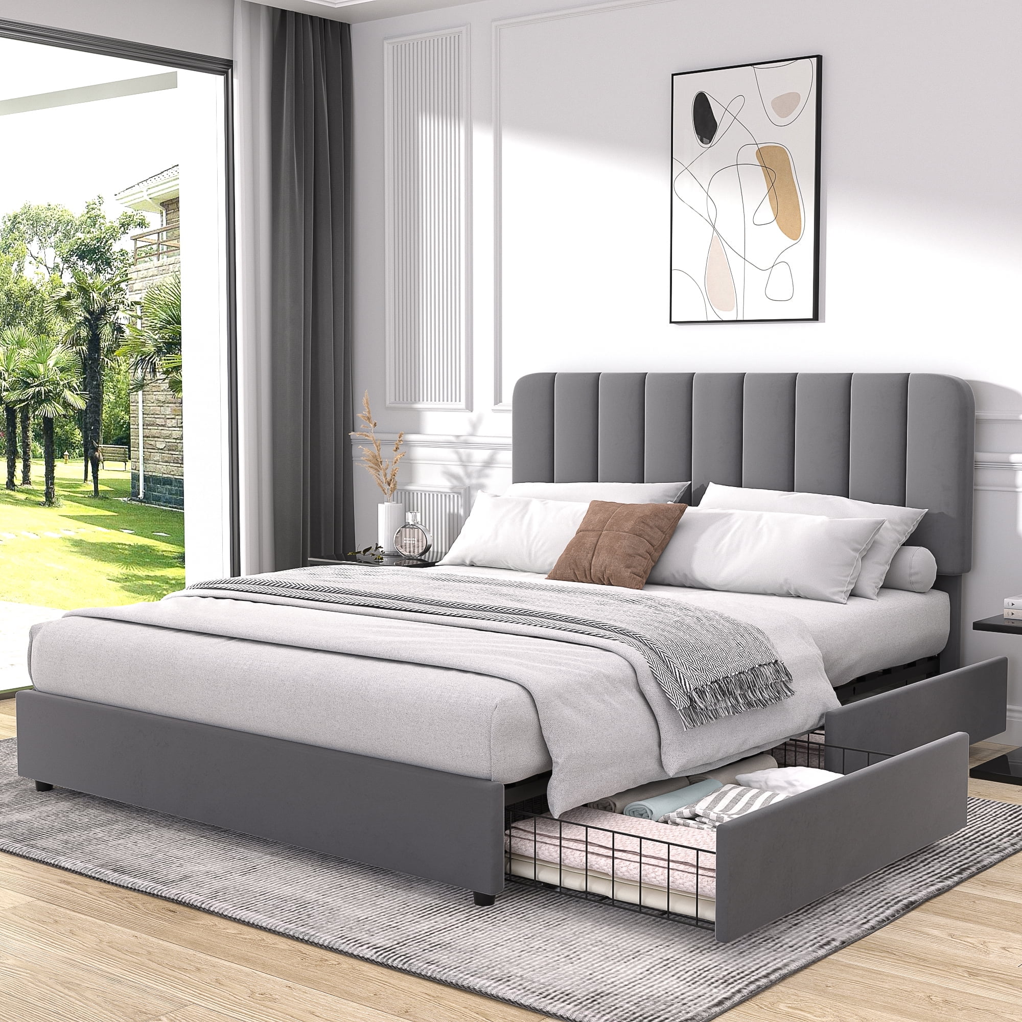 VECELO Full-Size Underbed Storage Platform Bed Frame, Modern ...