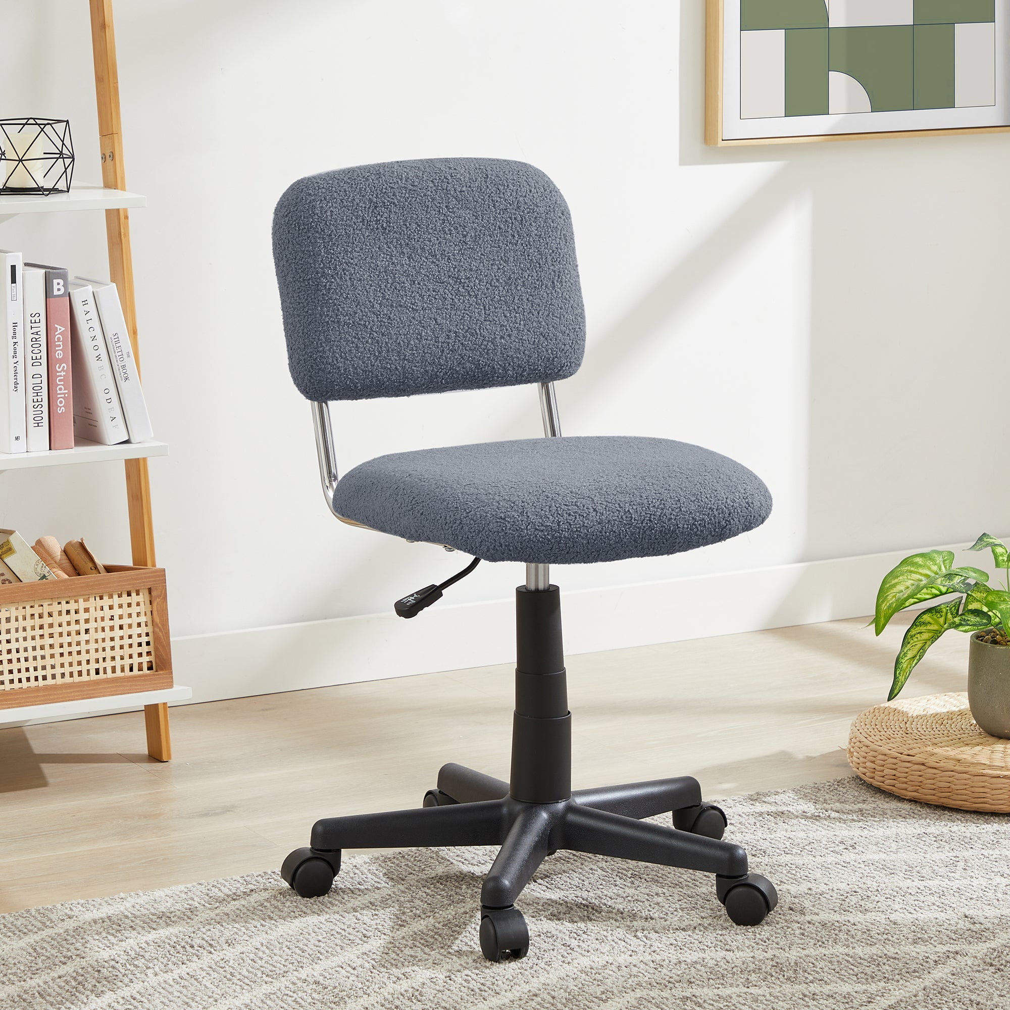 VECELO Home Office Chair, Modern Teddy Fabric Armless Swivel Adjustable ...