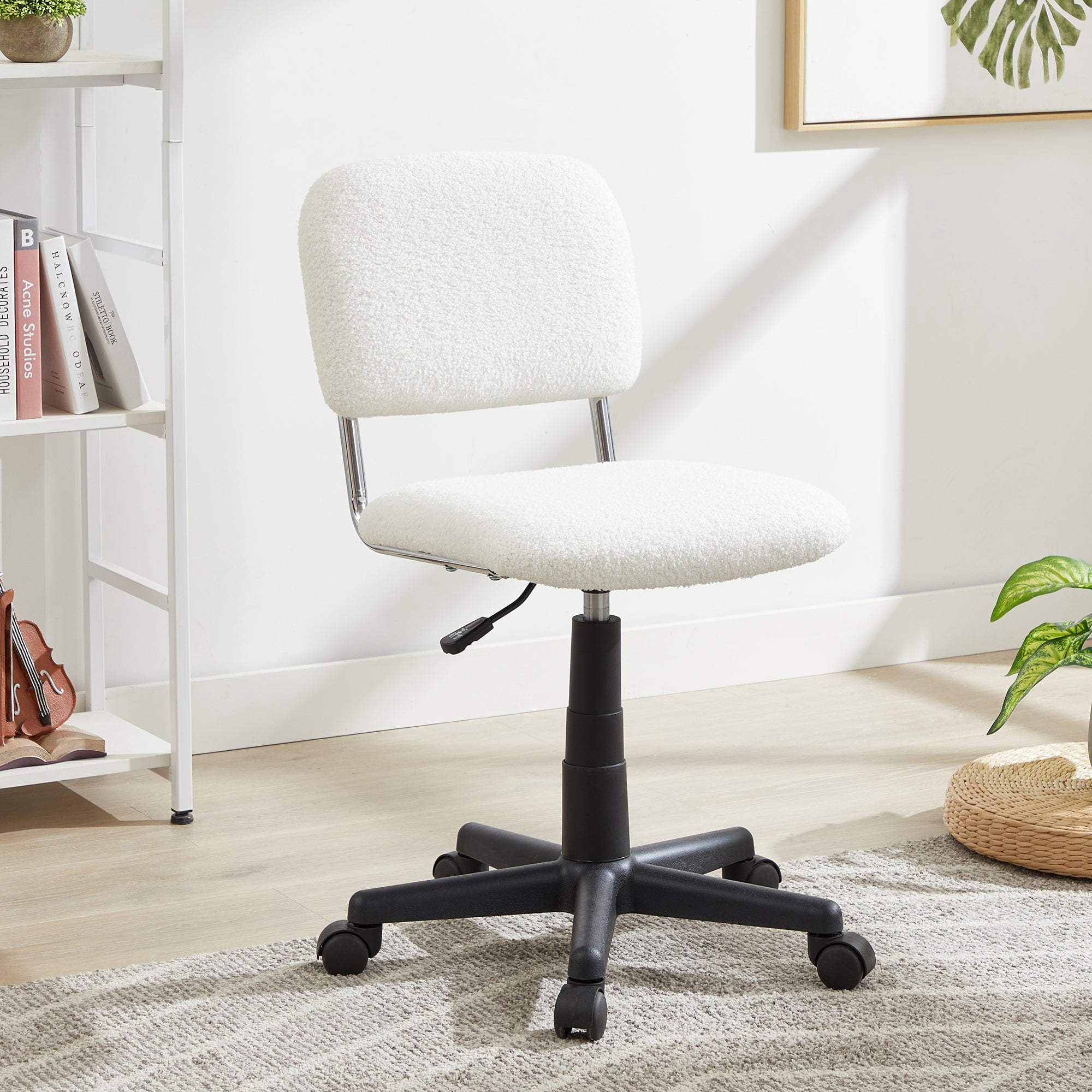 VECELO Home Office Chair, Modern Teddy Fabric Armless Swivel Adjustable ...