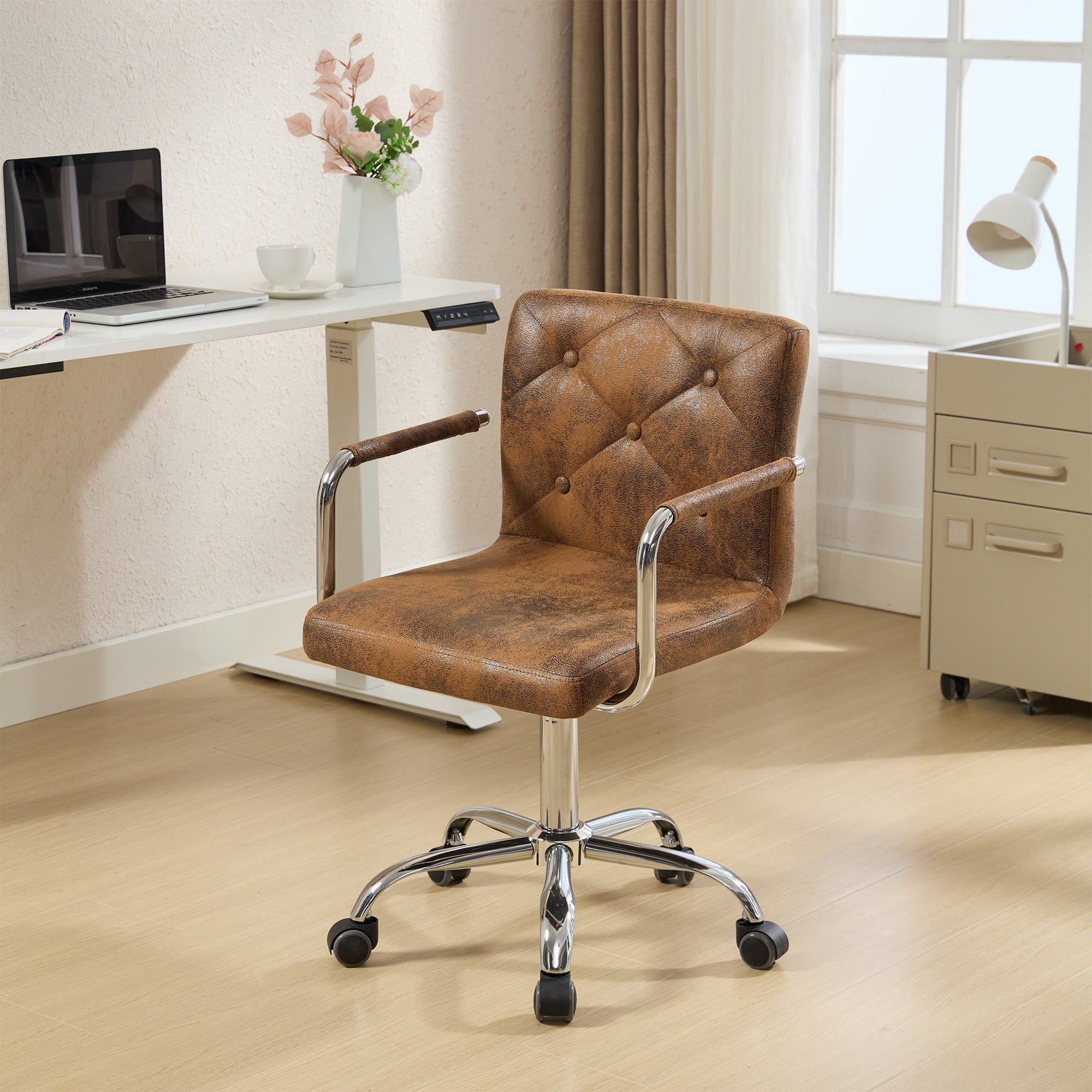 VECELO Home Office Chair with Armrests, Height Adjustable PU Leather ...