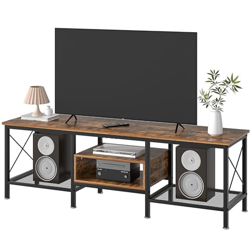VECELO Industrial TV Stand for 70 Inch Television Cabinet 3-Tier ...