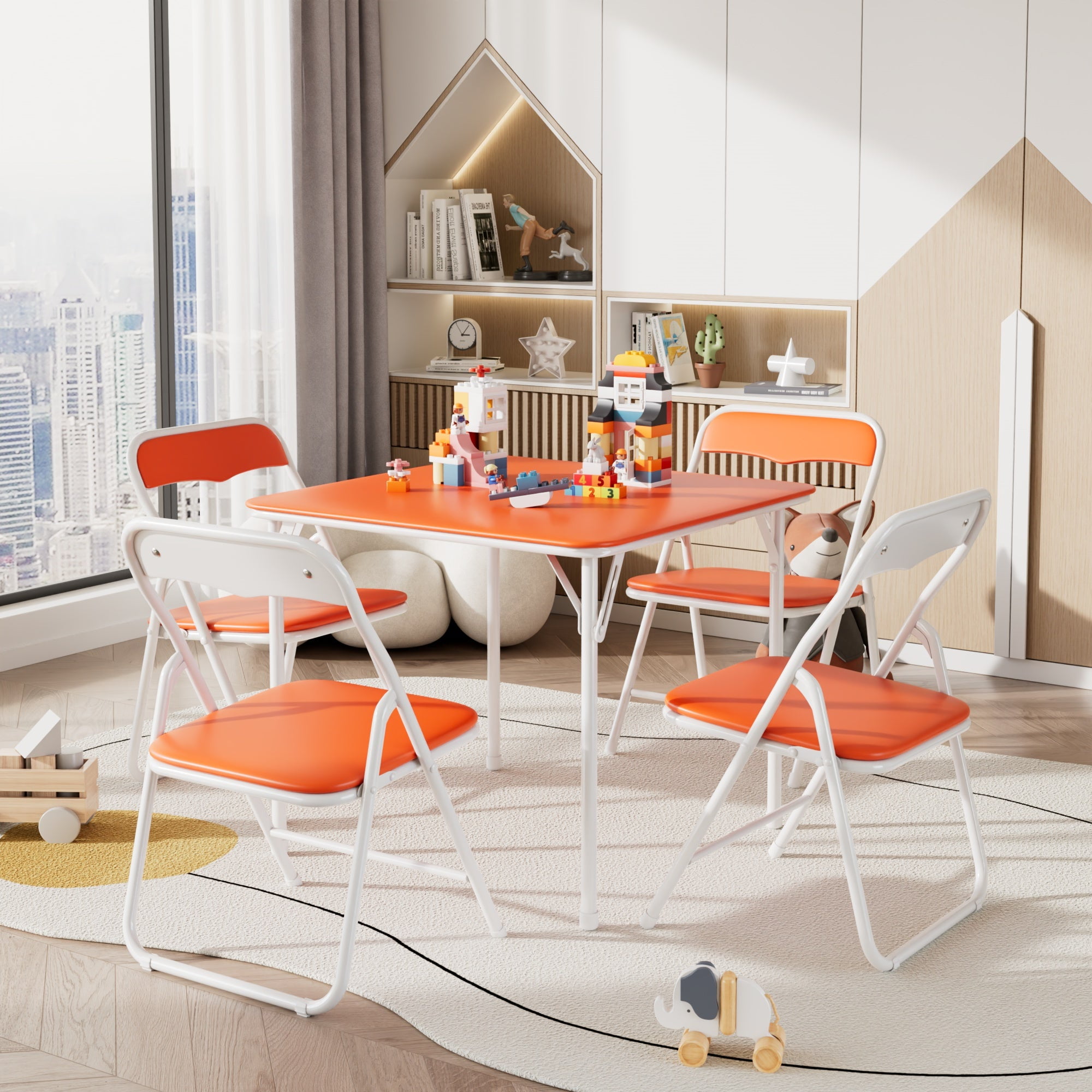 VECELO Kids 5-Piece Folding Table and Chair Set, Children's Activity ...