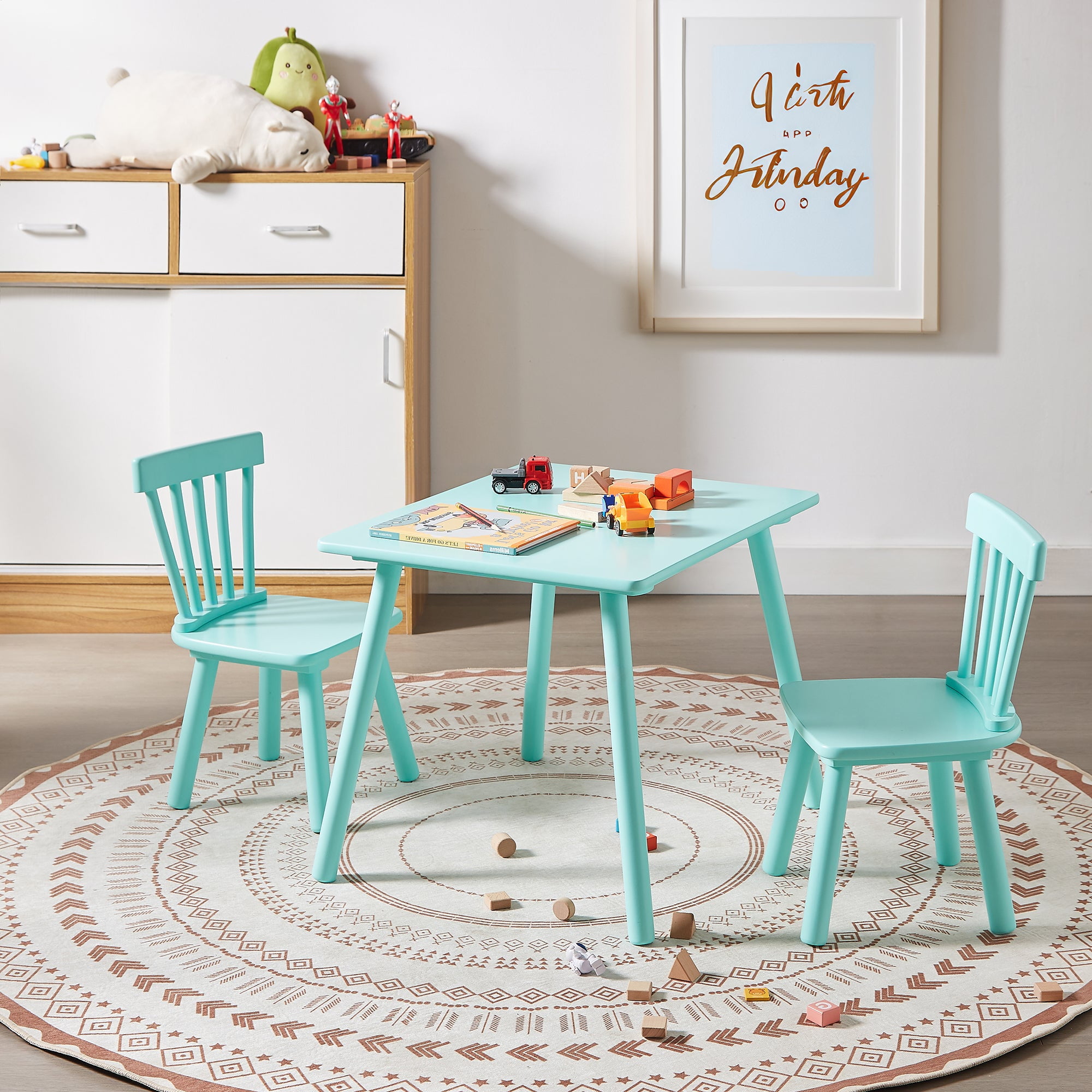 VECELO Kids Table and Chair Set, 3 Piece Children Activity Table and 2 ...