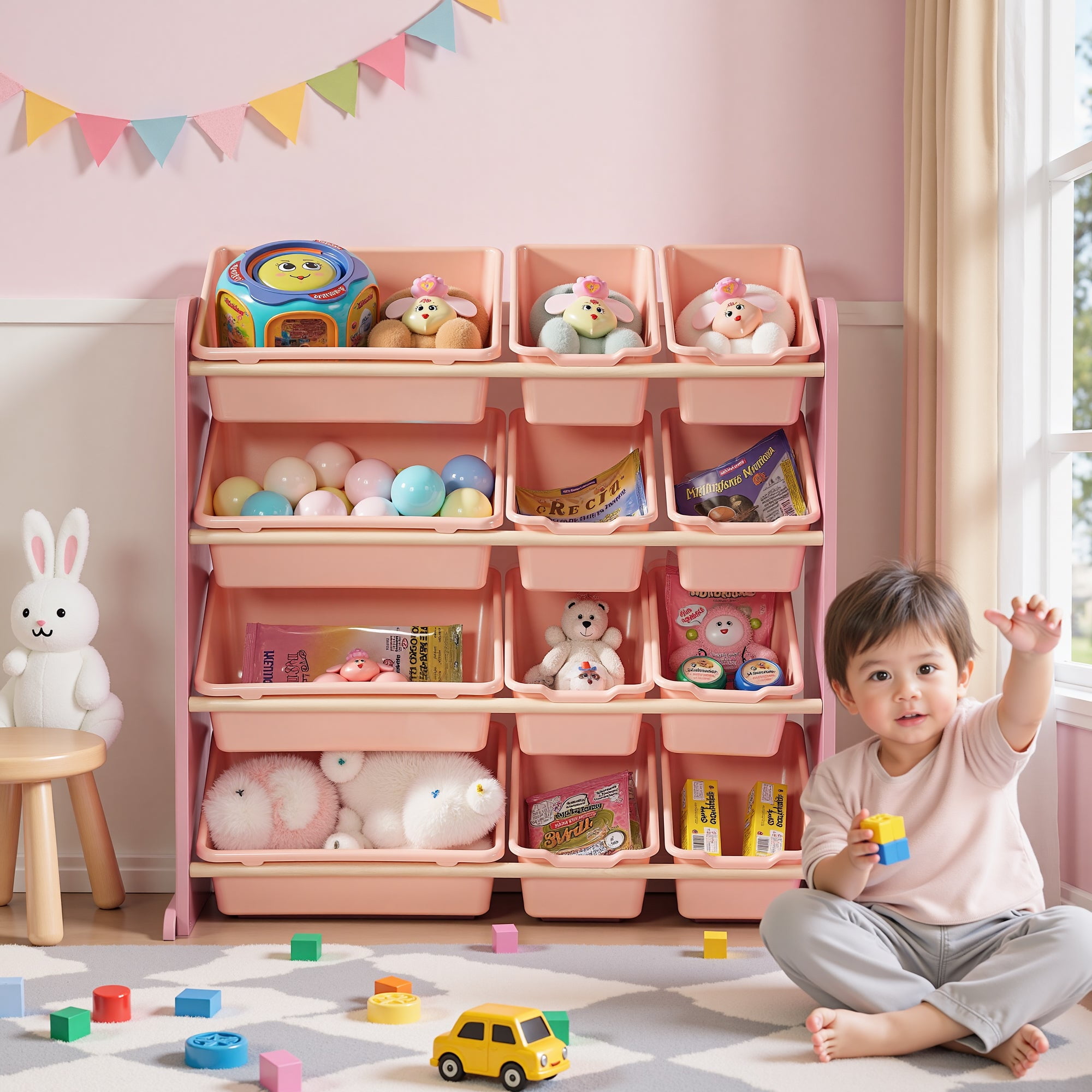 VECELO Kids Toy Storage Organizer with 12 Plastic Storage Bins, Large ...