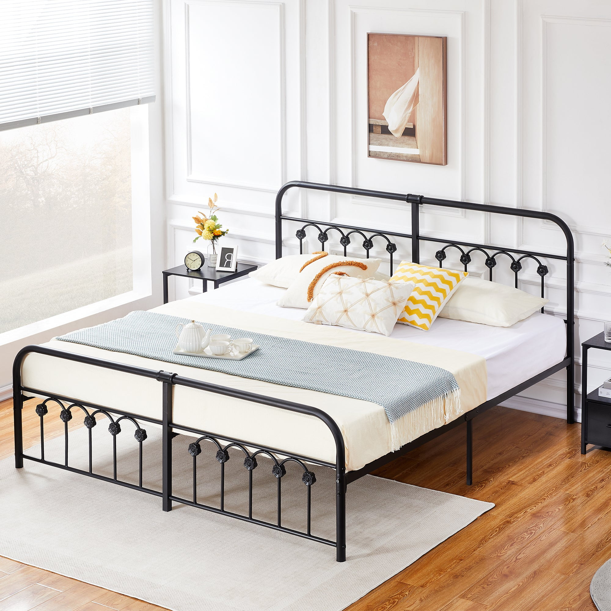 Katkuca King Size Metal Platform Bed Frame with Headboard and Footboard ...