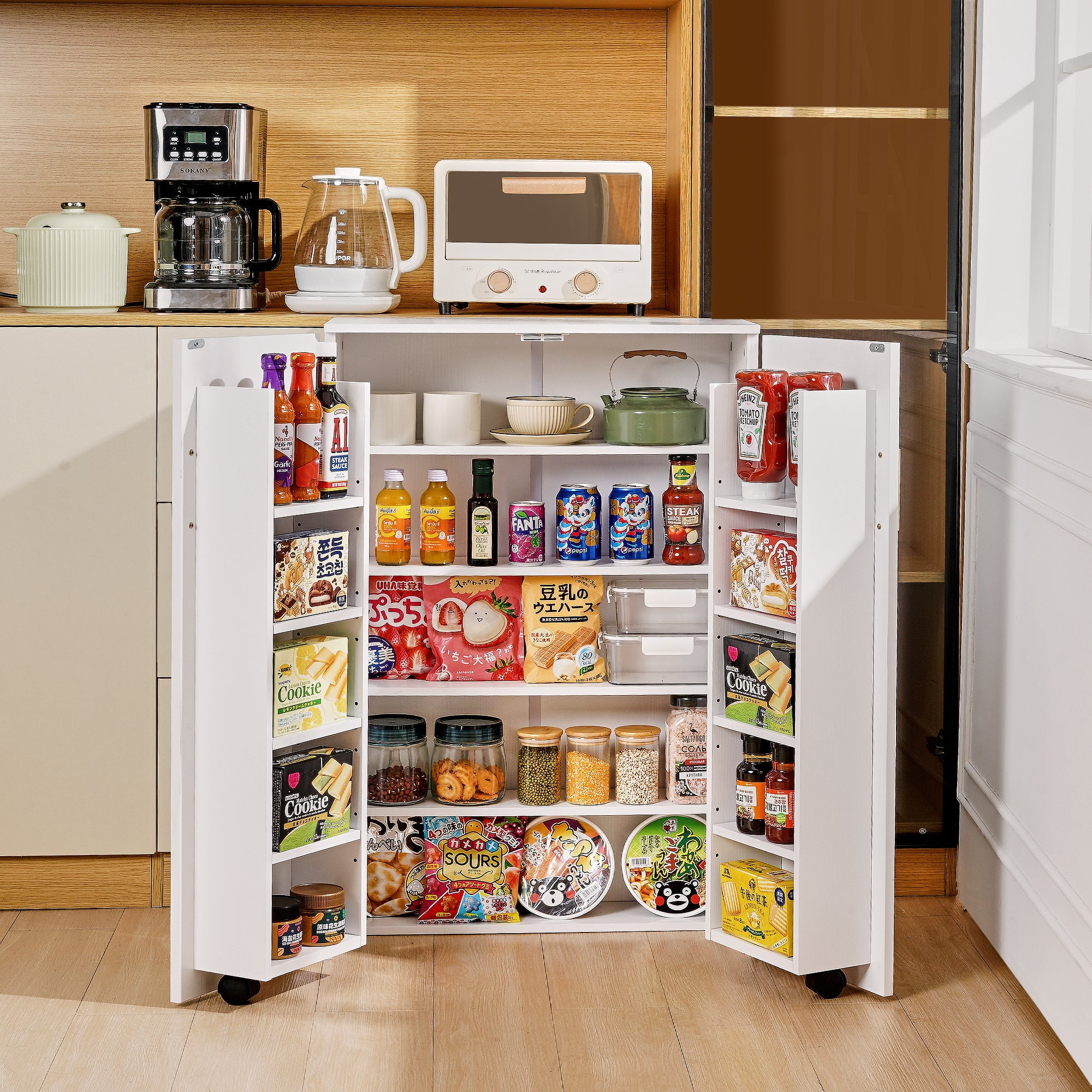 VECELO Kitchen Pantry Cabinets, Food Storage Cabinet with 2 Doors ...