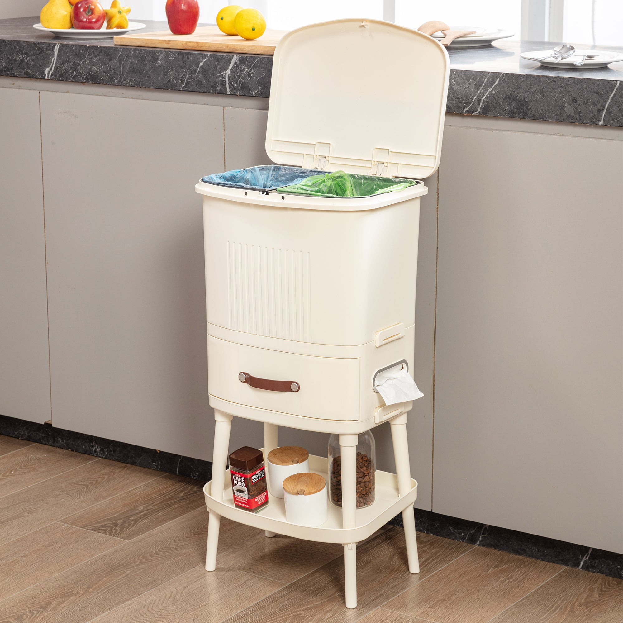 VECELO Kitchen Trash Can with Lid, Recycling Plastic Garbage Can with ...