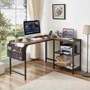 VECELO Corner Computer Desk with Charging Station, 90 Degree Triangle ...