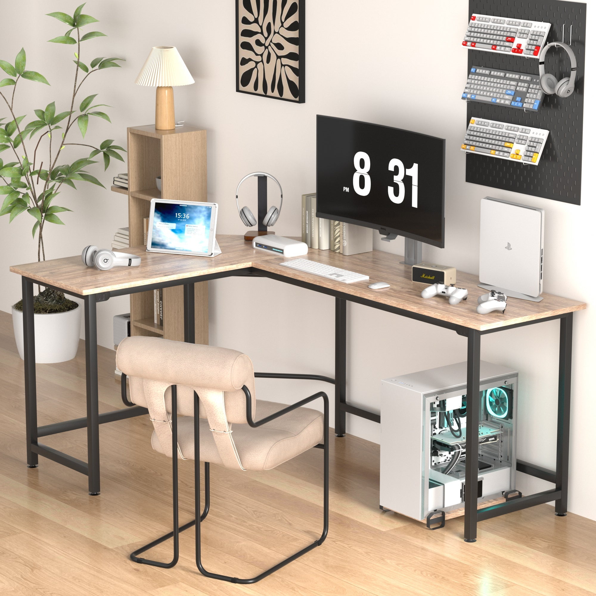 VECELO L-Shaped Computer Desk with CPU Stand, Corner Desk Writing Study ...