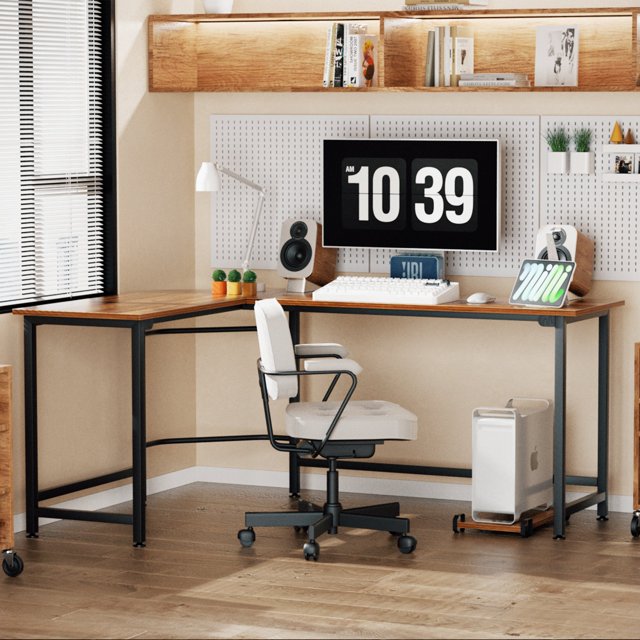 VECELO L-Shaped Corner Computer Desk, Study Writing Table Workstation ...