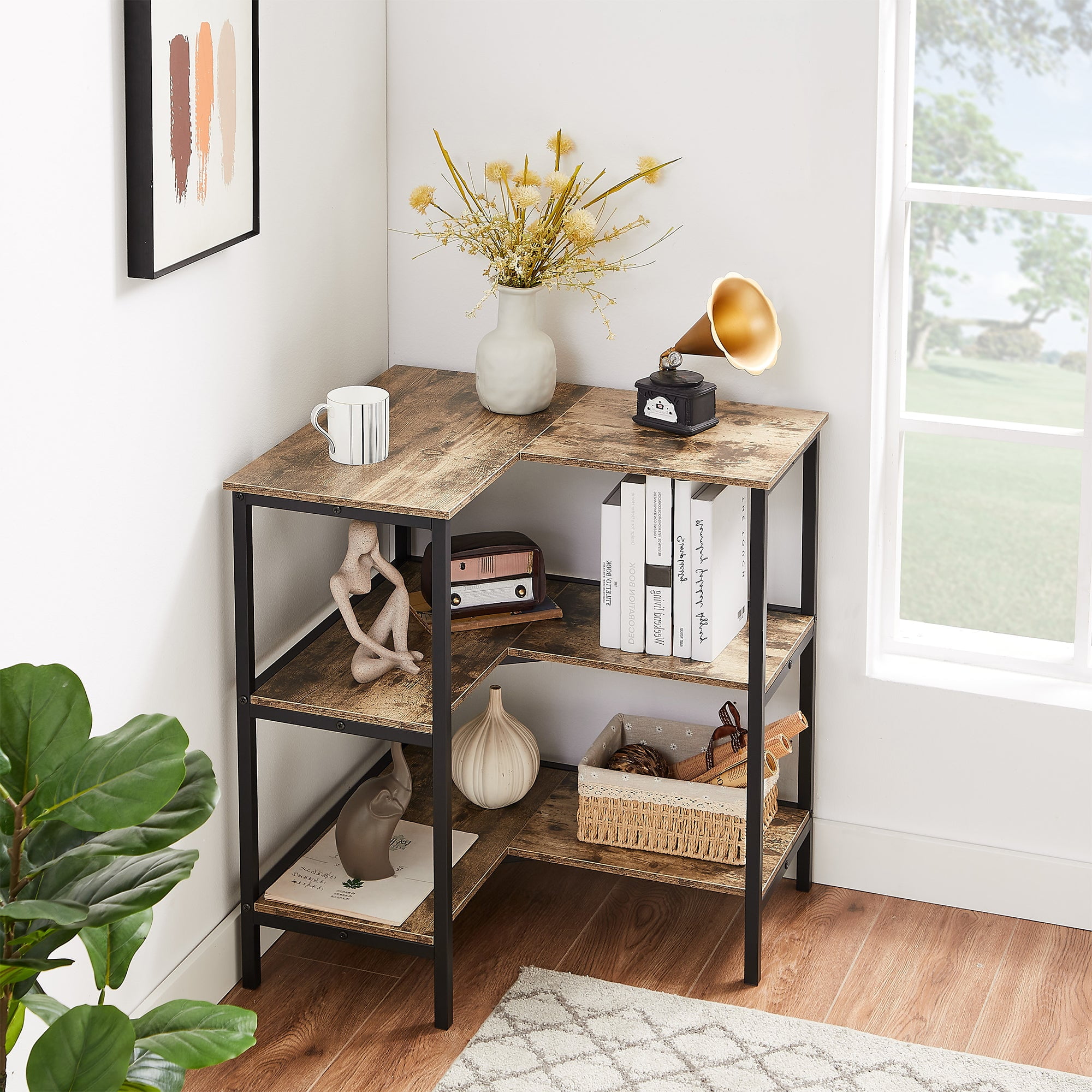 VECELO Gray L-Shaped 3 Tiers Open Wood Corner Shelf - Walmart.com
