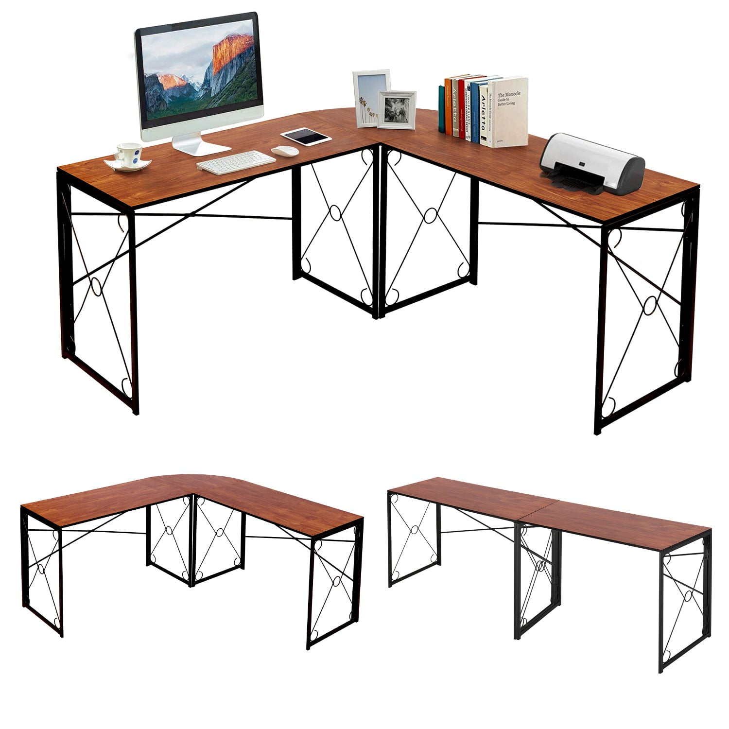 Javlergo L Shaped Folding Computer Desk, Modern Corner Gaming/Writing ...