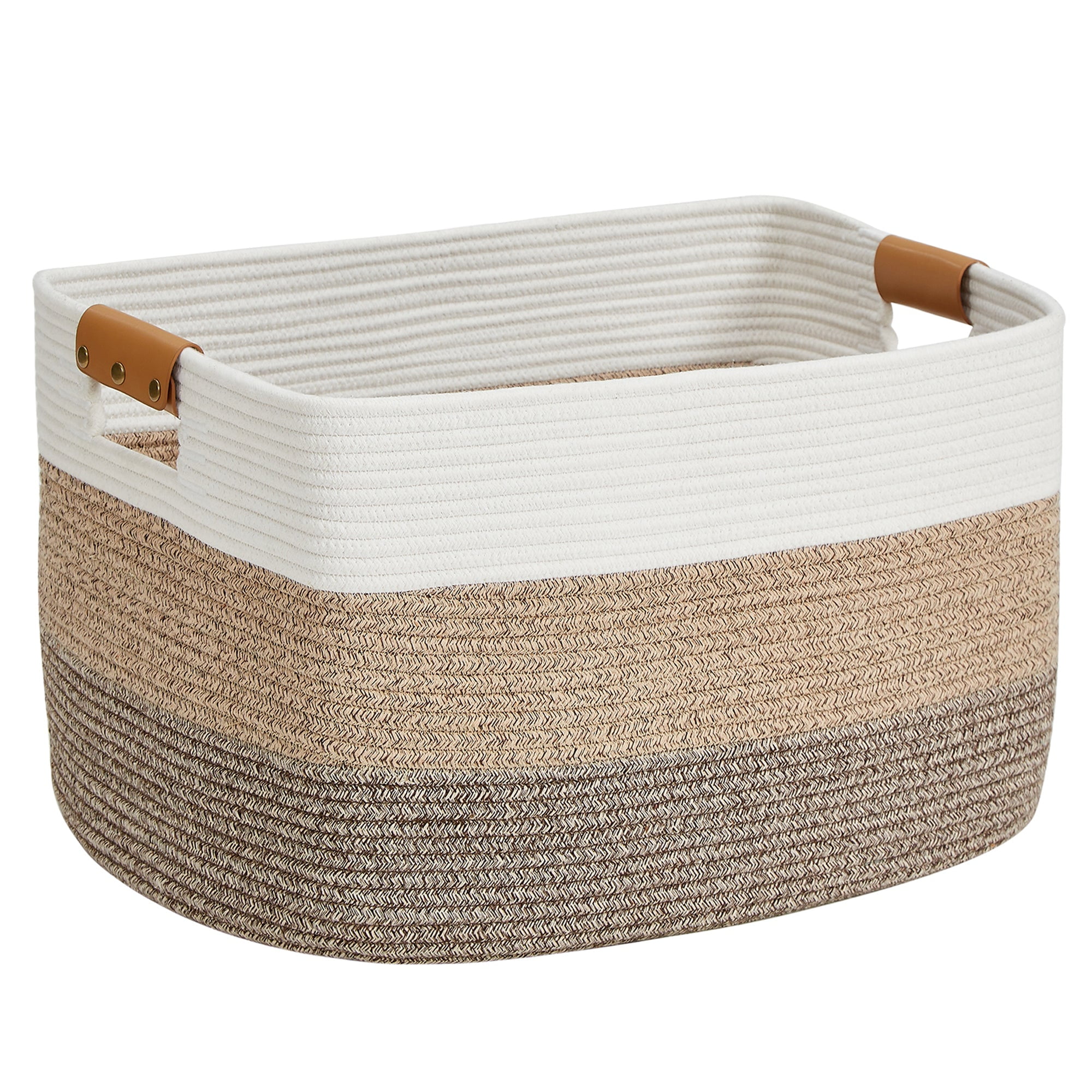 VECELO Large Cotton Rope Basket with Handles, Rectangle Woven Basket ...