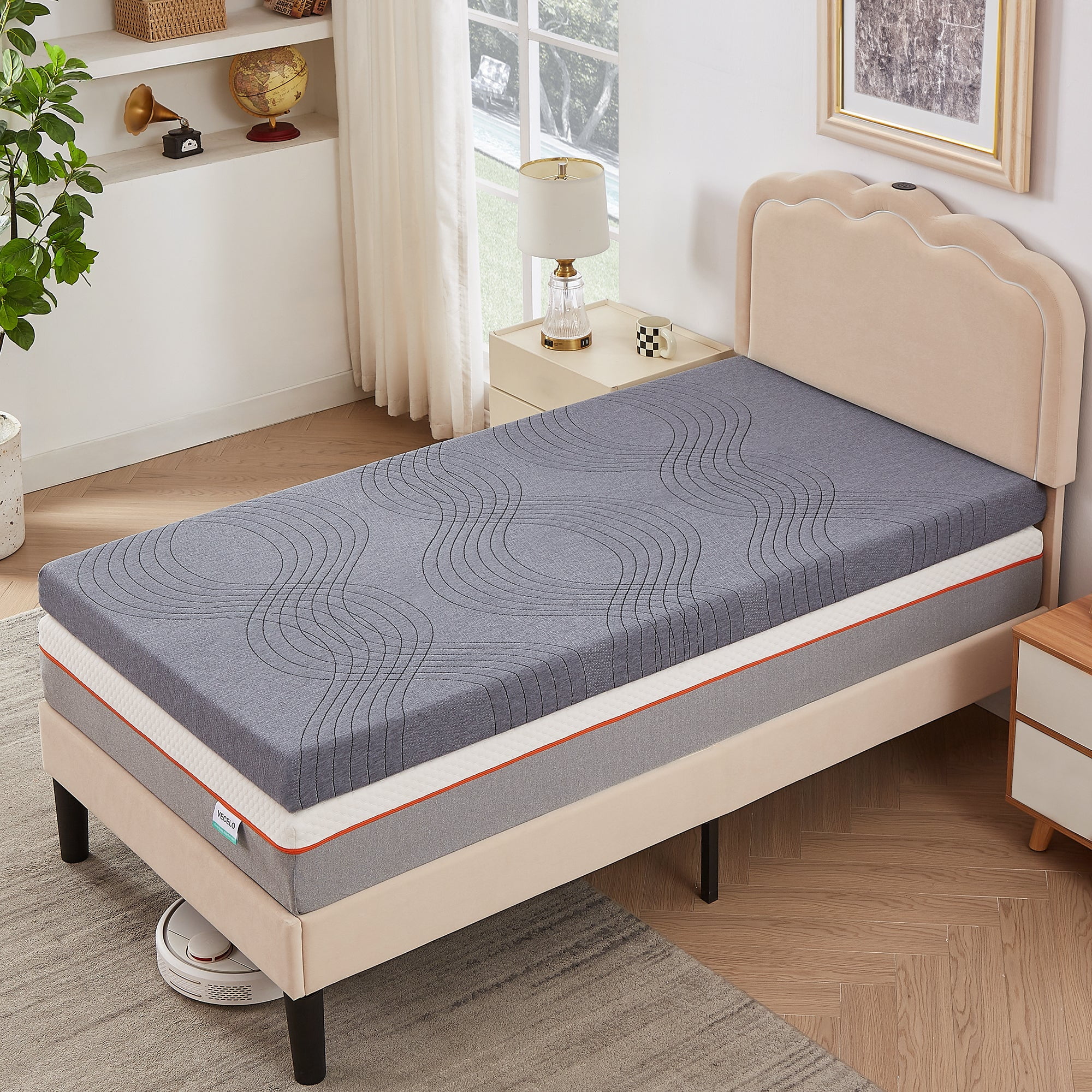 VECELO Mattress Topper Twin XL, 4 Inch Fresh Cooling Memory Foam Bed ...