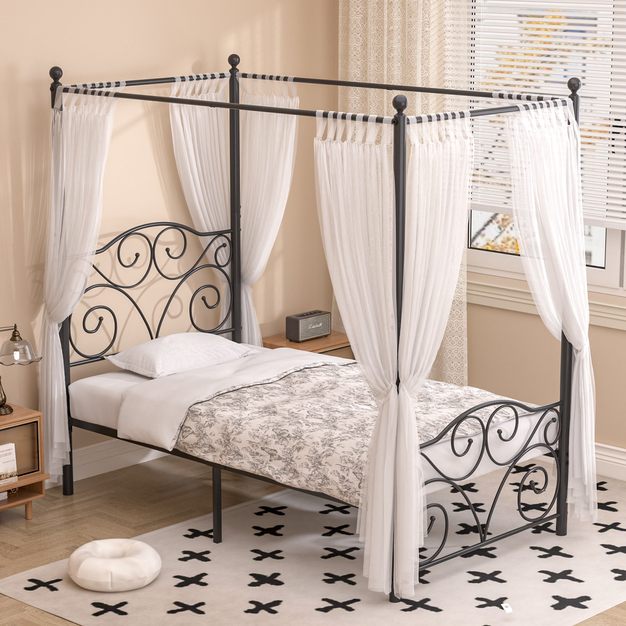 VECELO Metal Canopy Bed Frame Twin, Four Posters Platform Bed with ...