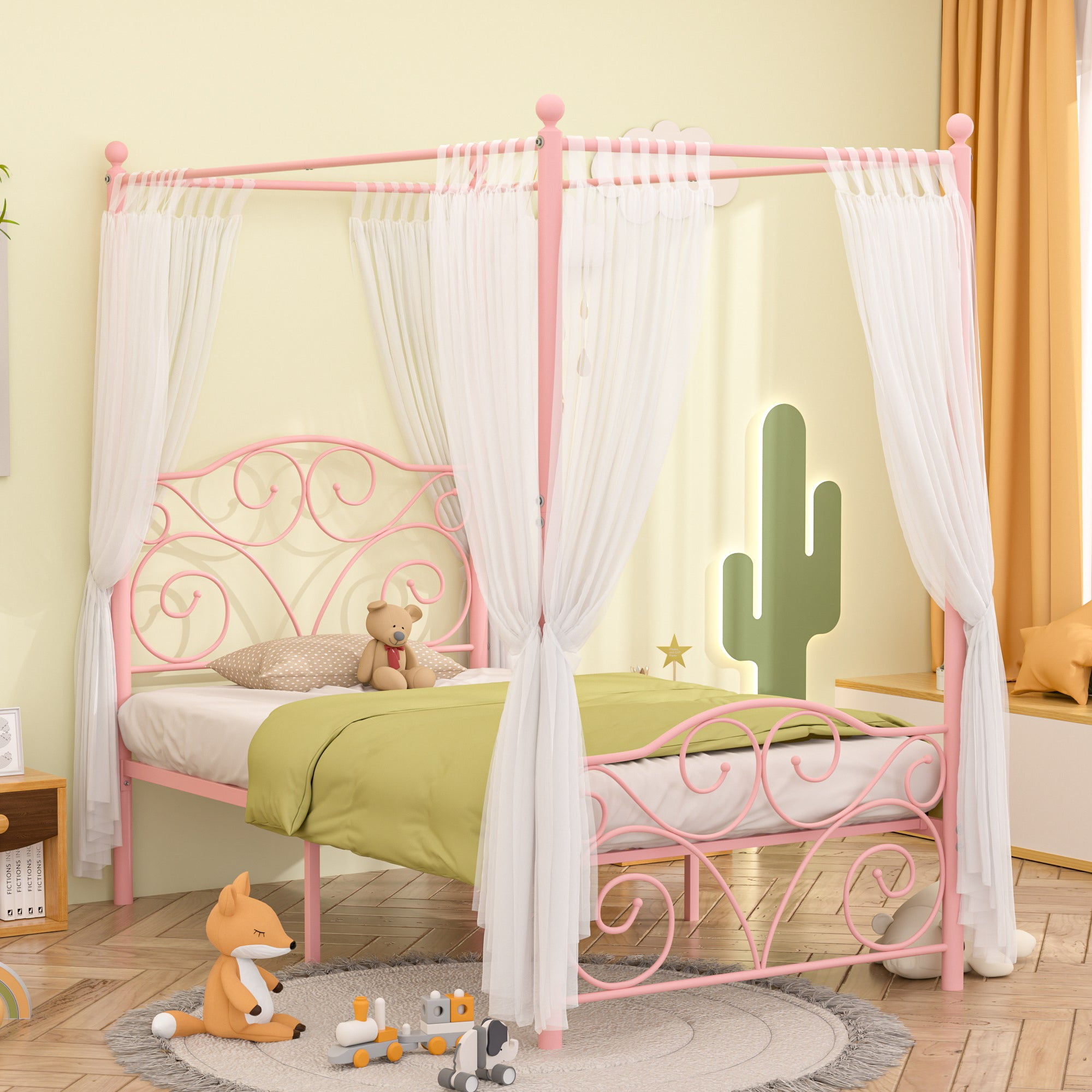 VECELO Metal Canopy Bed Frame Twin, Four Posters Platform Bed with ...