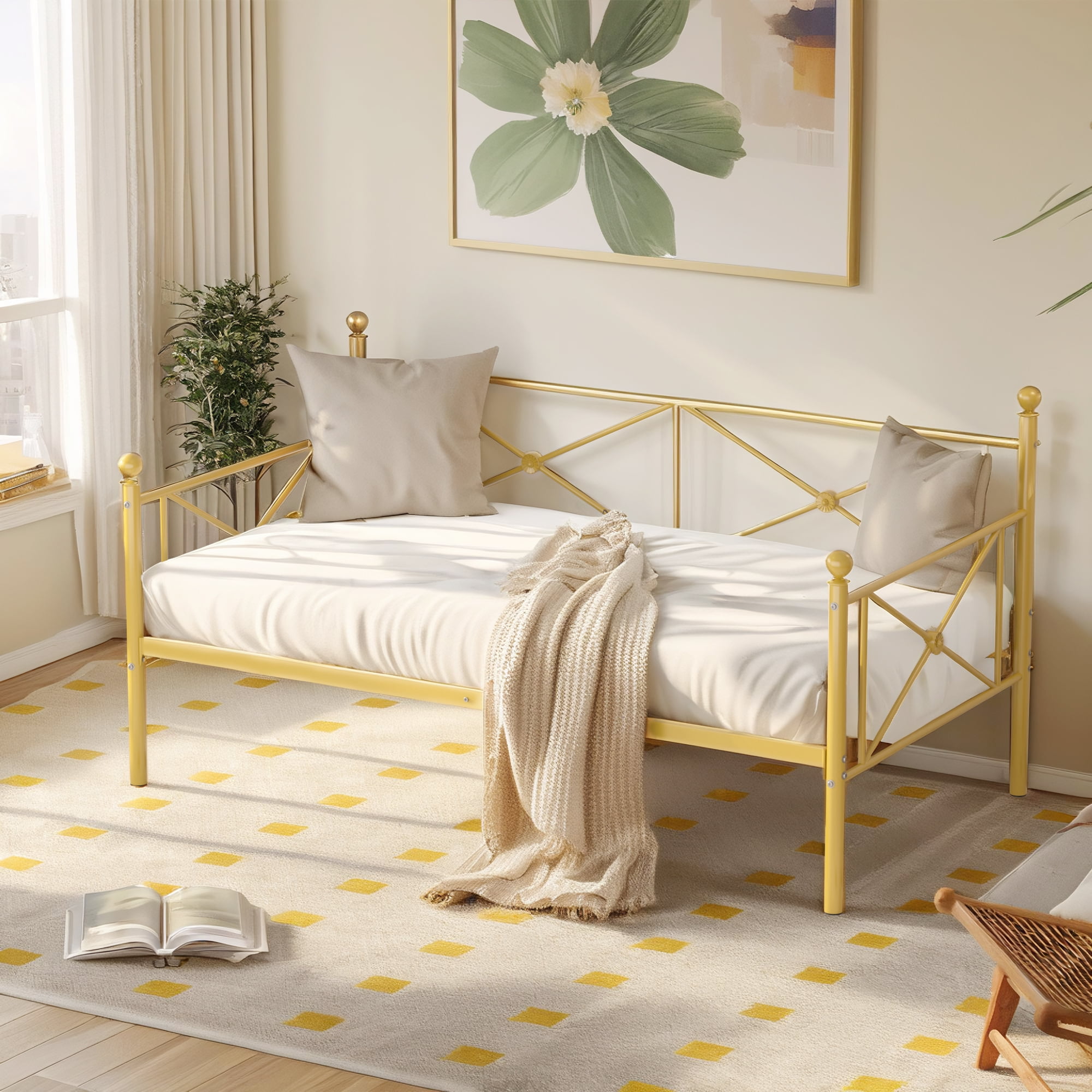 VECELO Metal Daybed Frame, Twin Size Sofa Bed with Steel Slats for ...