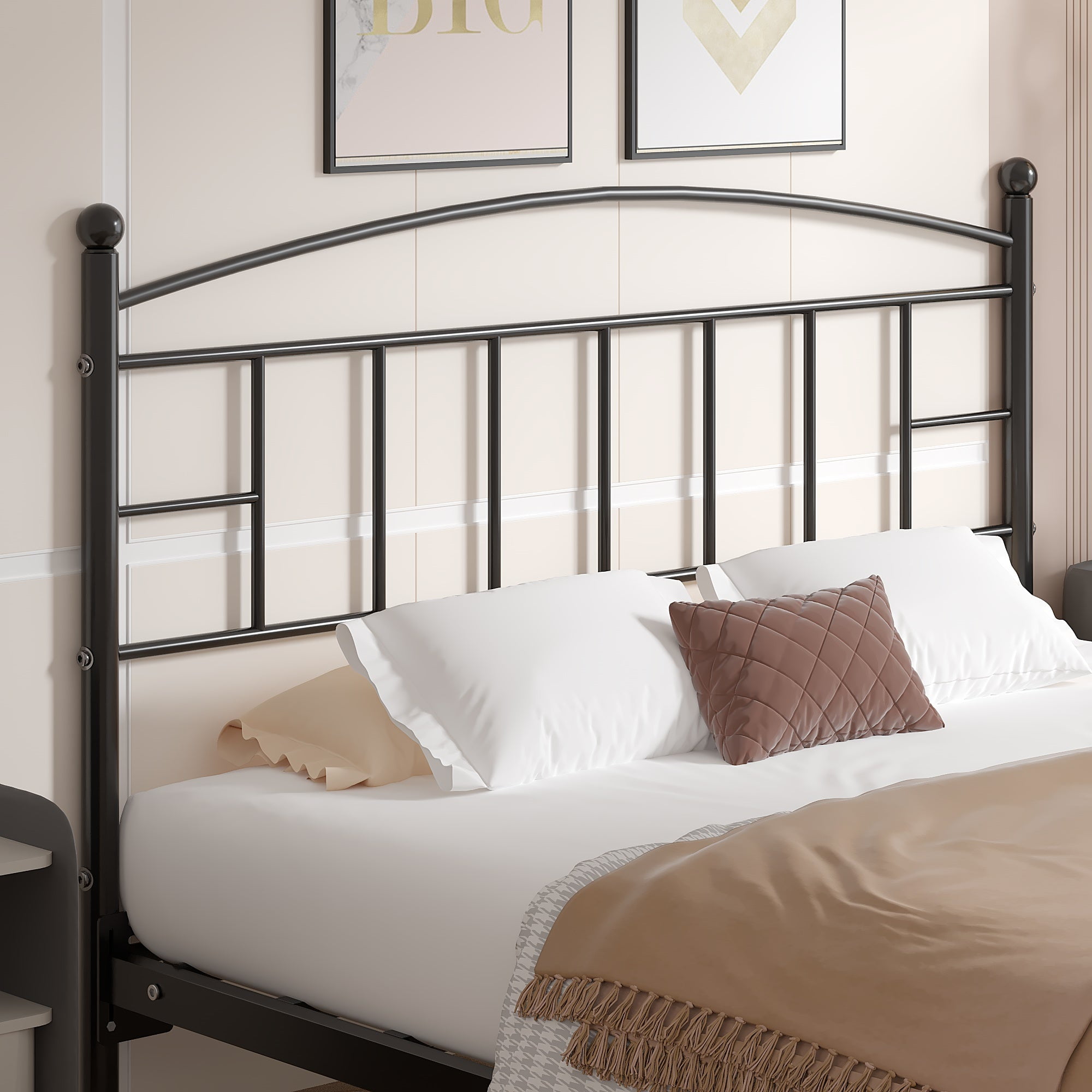 VECELO Metal Queen Size Headboard, Heavy Duty Steel Curved Headboard ...