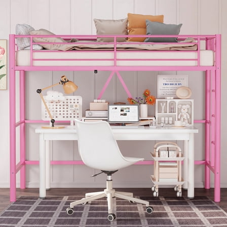 Ktaxon Metal Twin Size Loft Bed Frame with Stairs & Full-Length ...