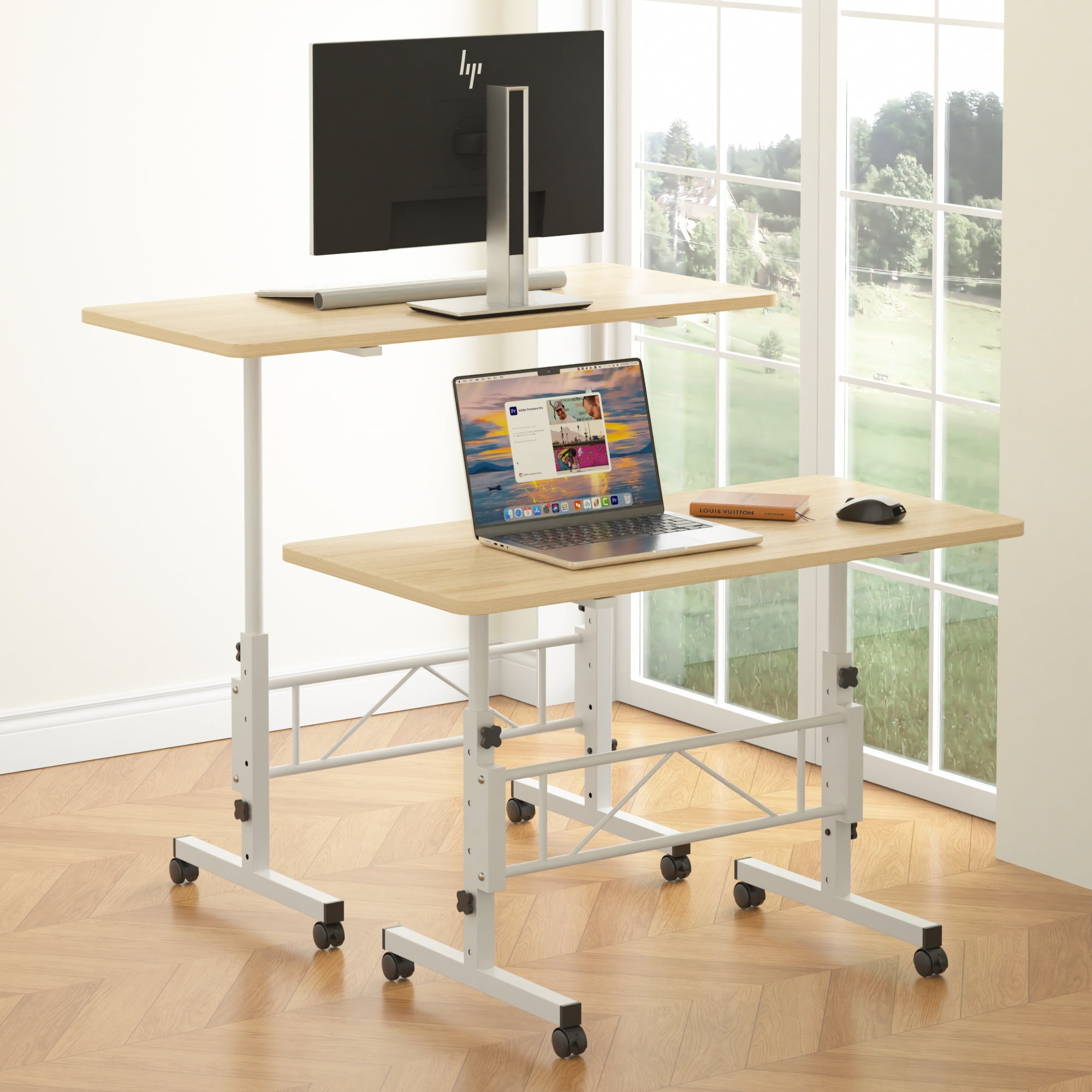 VECELO Mobile Sofa Side Table, Height Adjustable Large Desktop Table ...
