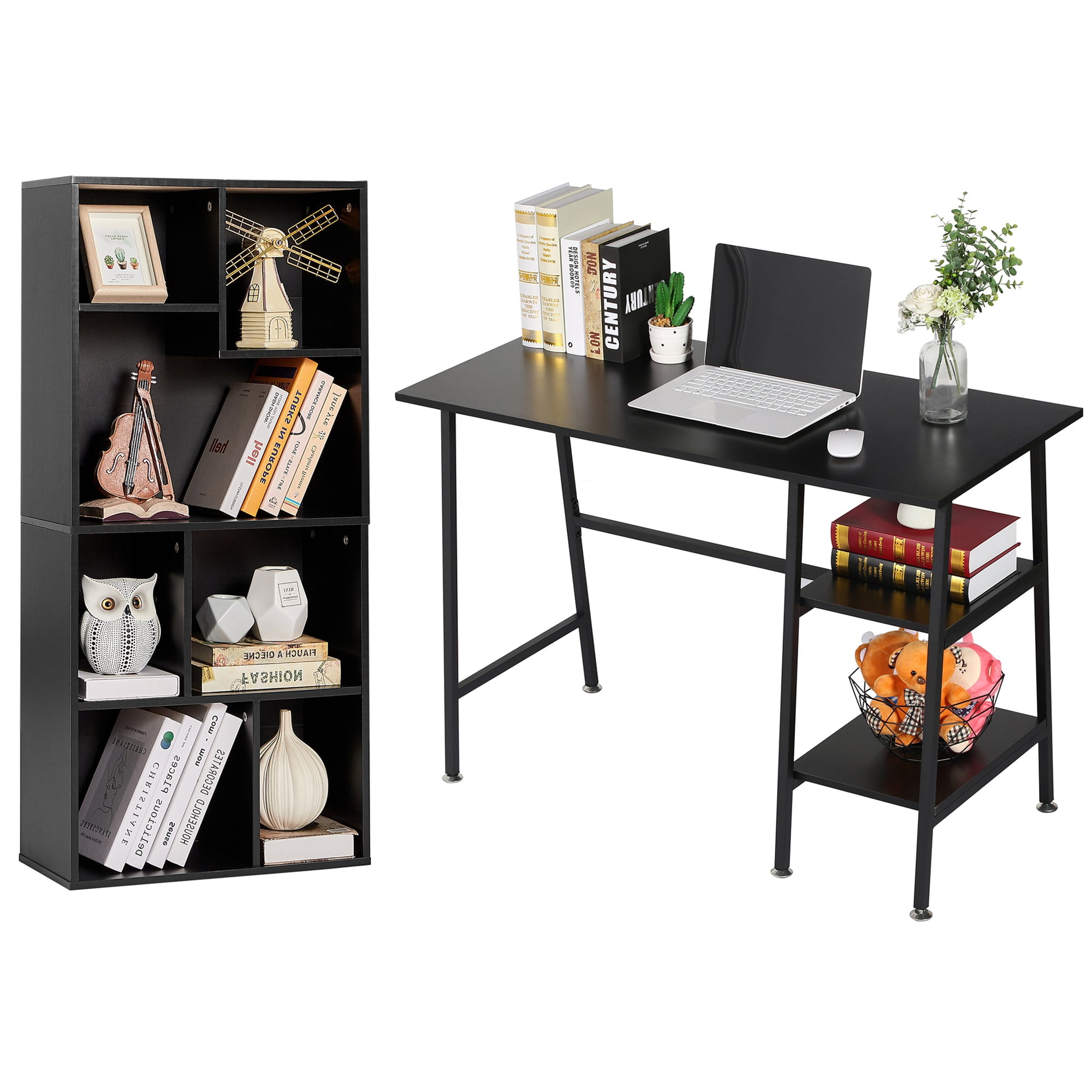 VECELO Modern 2-Piece Wood Home Office Set with Computer Writing Desk ...