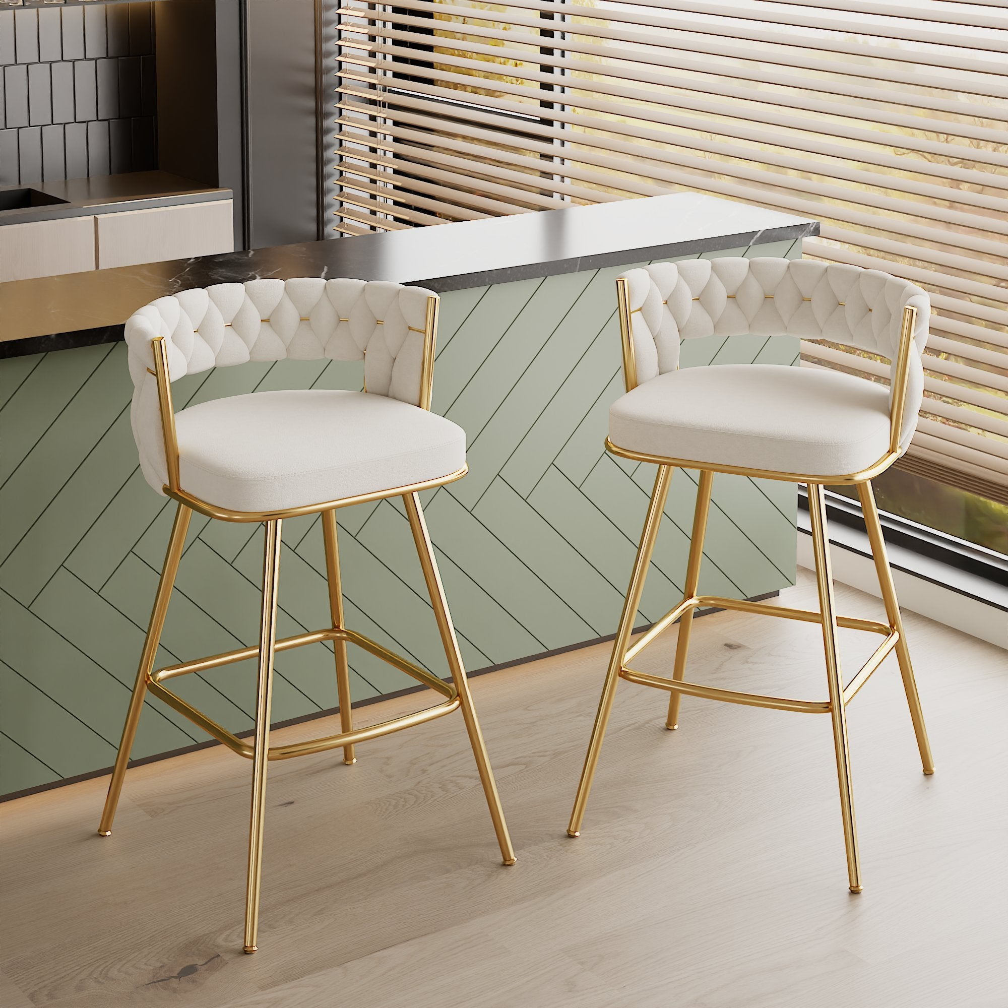 VECELO Modern Braided Bar Stools Set of 2 – Velvet Counter Height ...