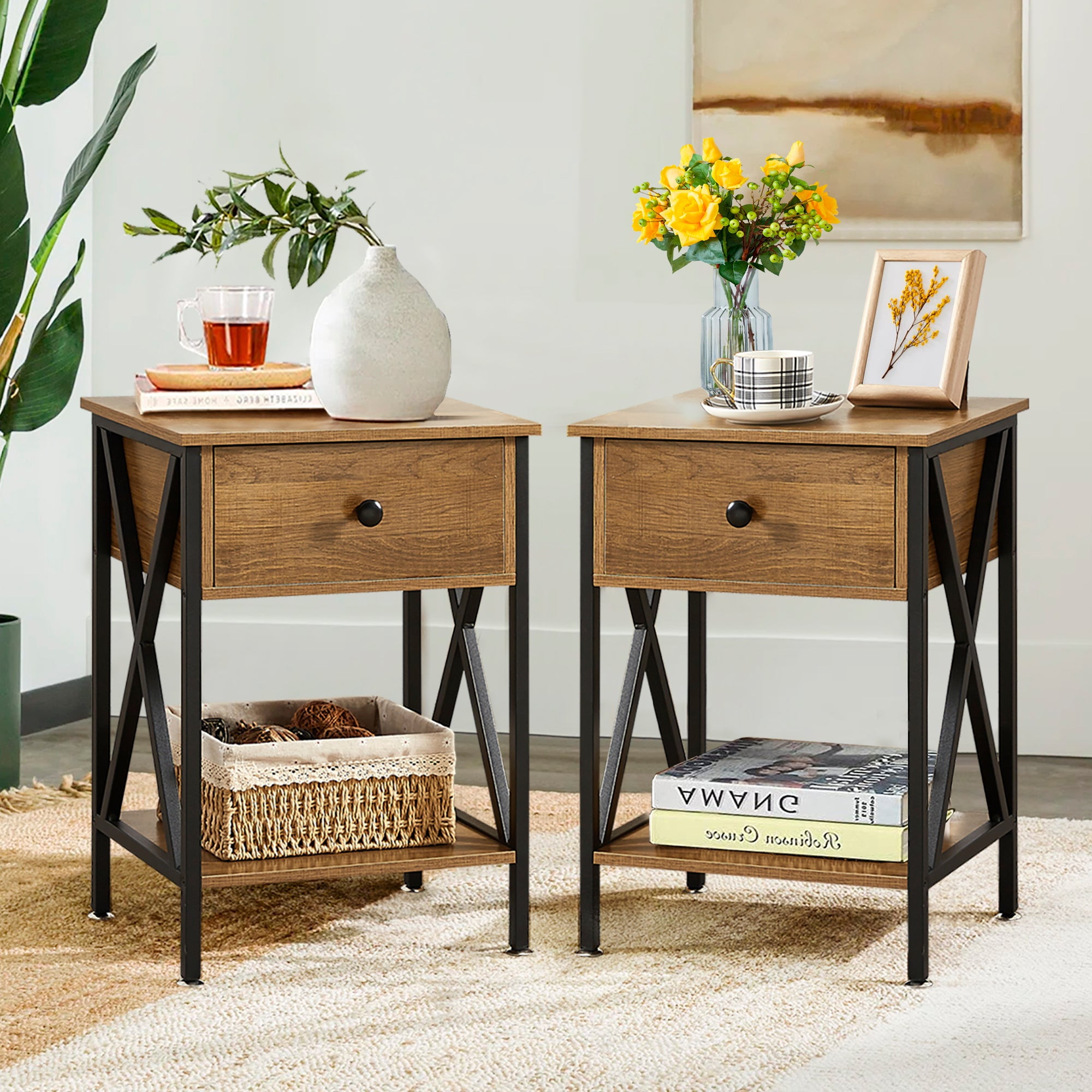 VECELO Modern Nightstand, Set of 2, Light Brown - Walmart.com