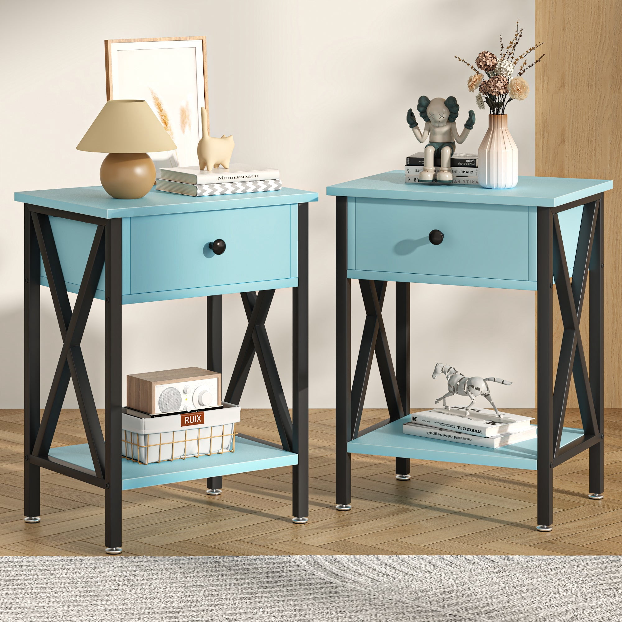 VECELO Nightstands Set of 2, Industrial End Table with 1-Drawer ...