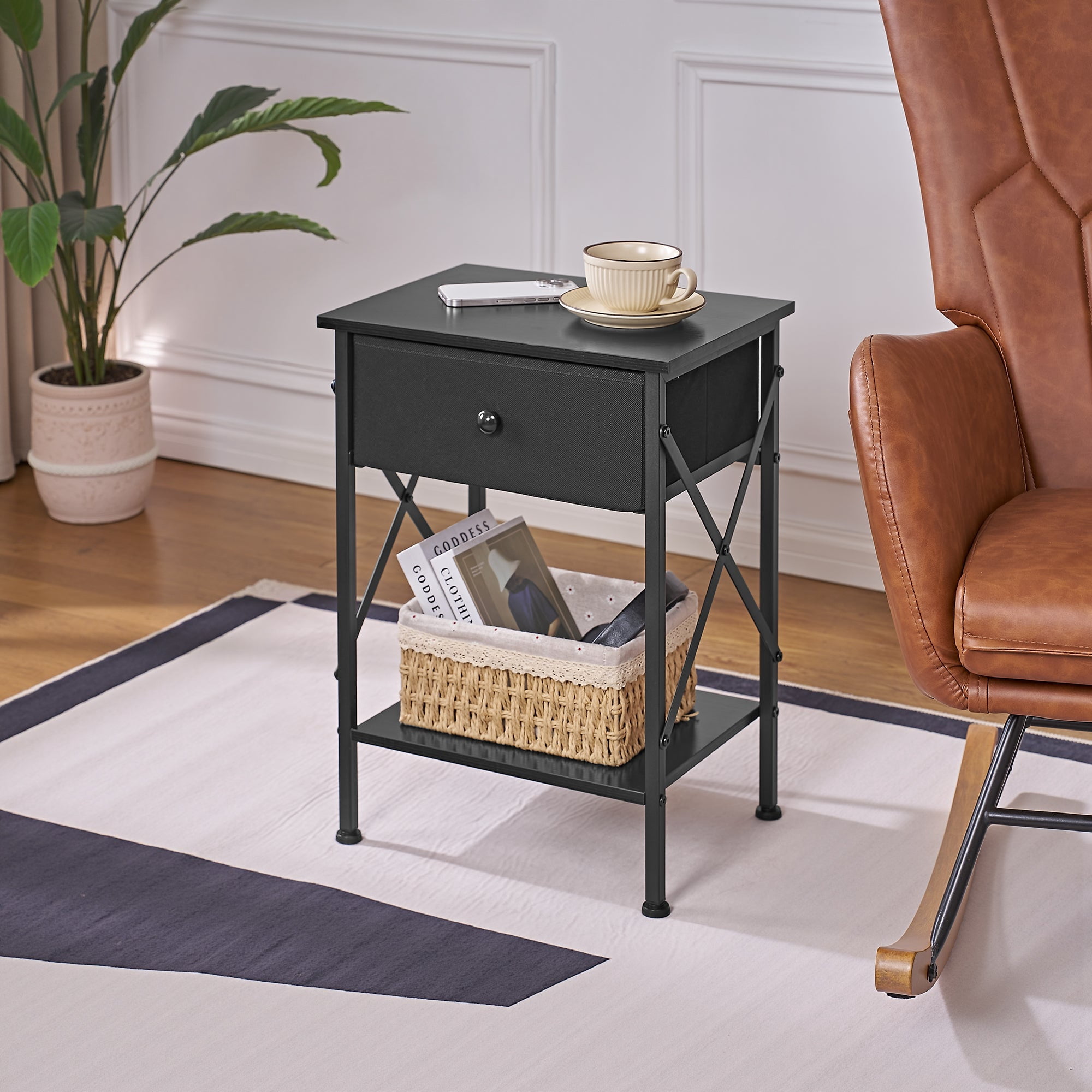 VECELO Nightstands, Side Table with Fabric Drawers, End Table with Open ...