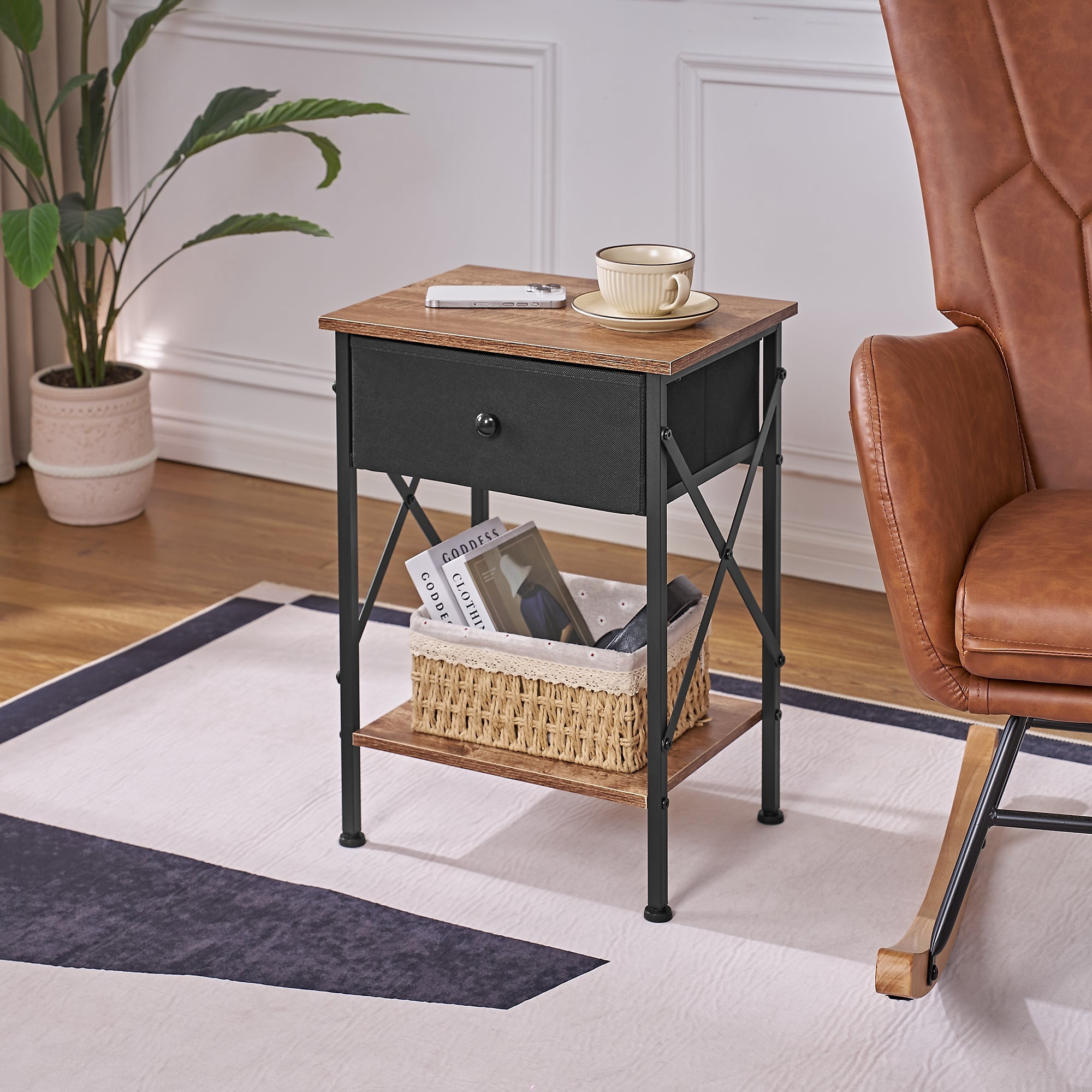 VECELO Nightstands, Side Table with Fabric Drawers, End Table with Open ...