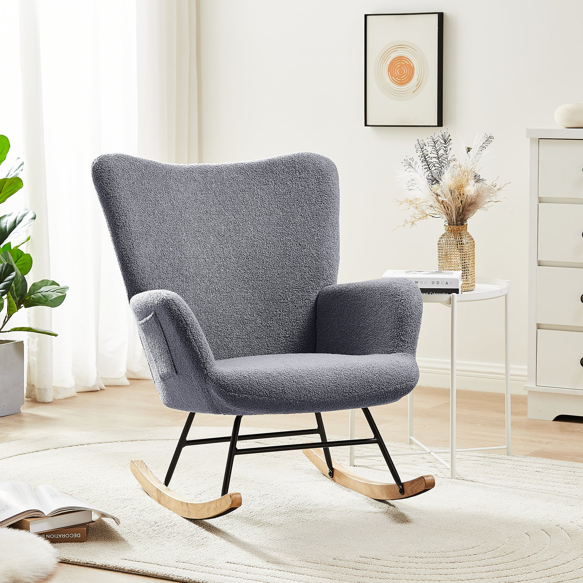 VECELO Nursery Rocking Chair, Teddy Fabric Upholstered Glider Rocker ...