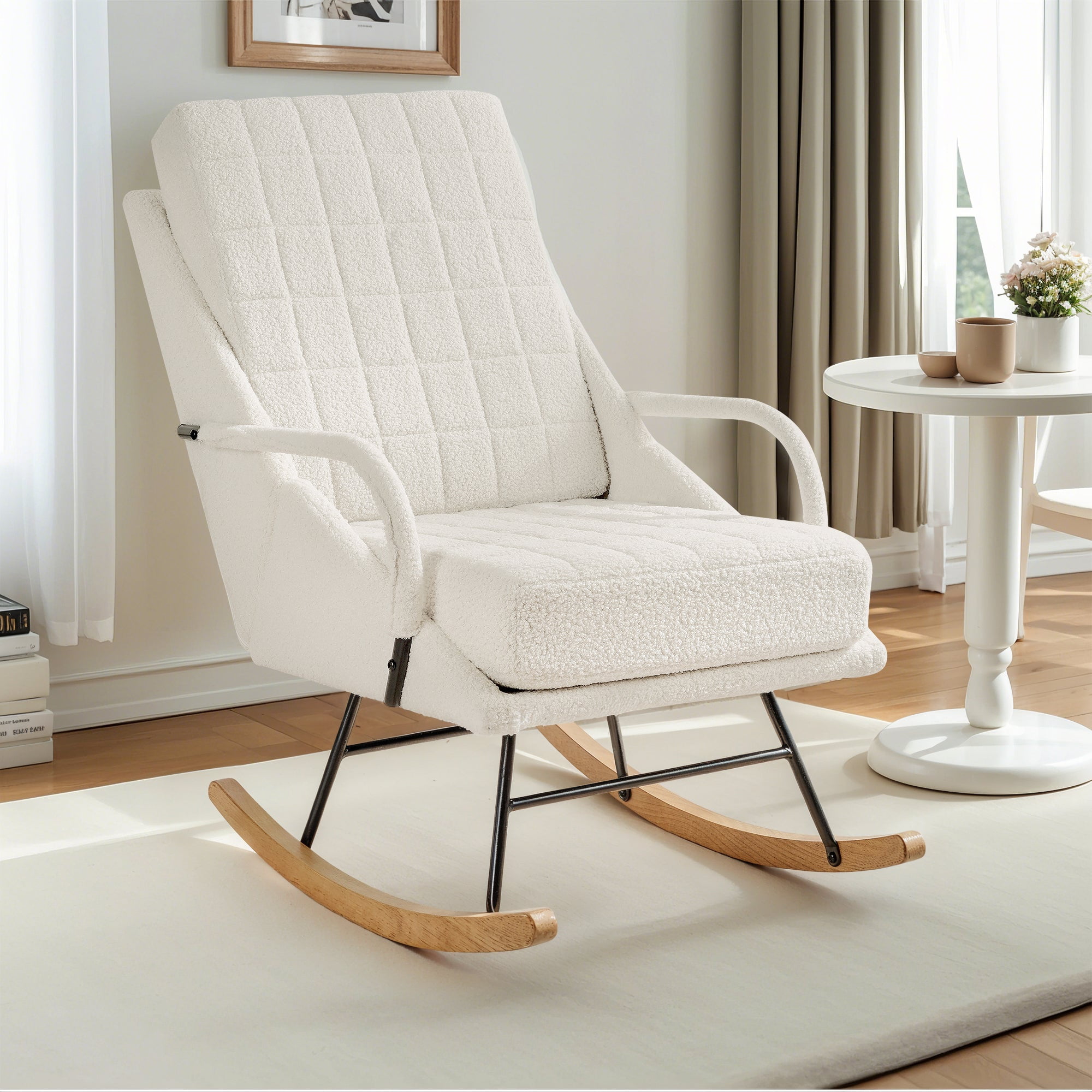 VECELO Nursery Rocking Chair with High Backrest, Teddy Upholstered ...