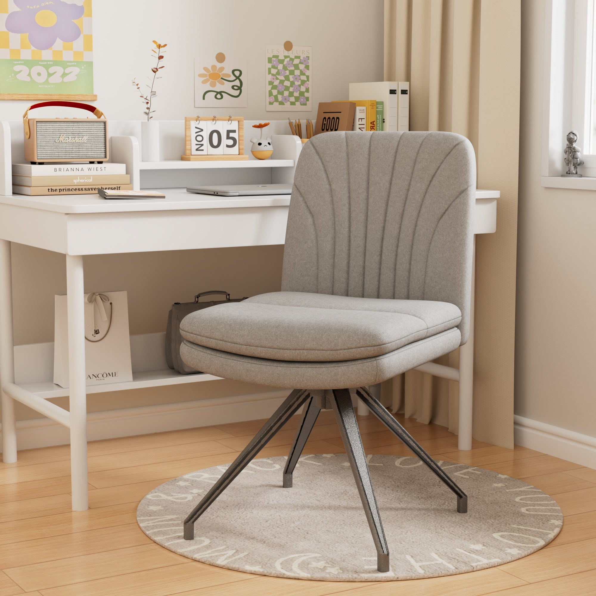 VECELO Office Chair No Wheels, Upholstered Desk Chair with Metal Legs ...