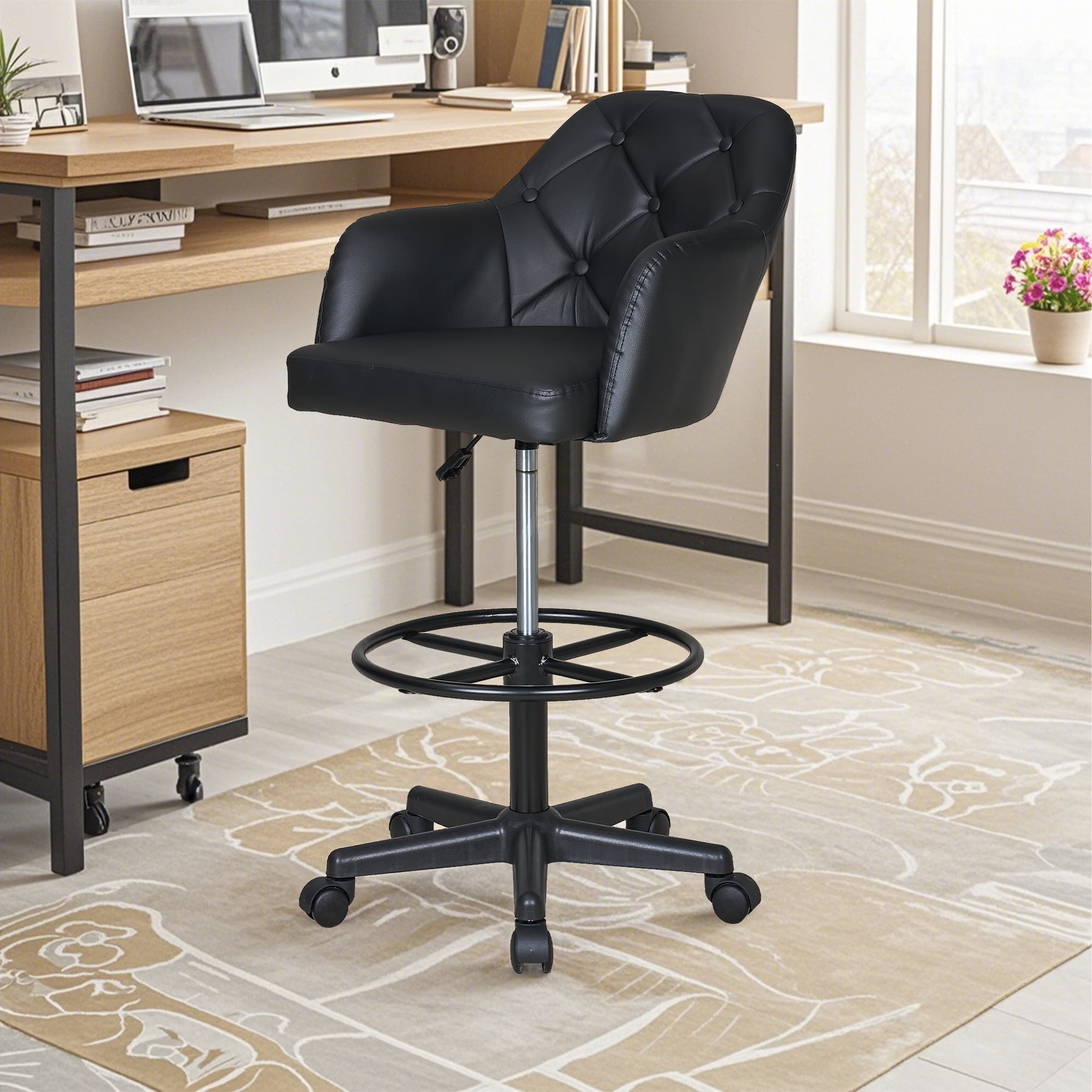 VECELO Office Chair with Armrests, Height Adjustable PU Leather ...