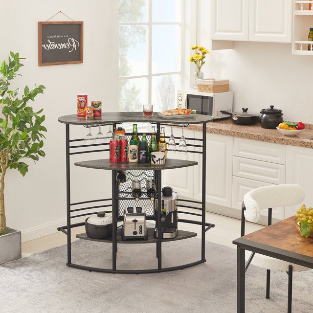 VECELO Oval Bar Table with Wood Counter Top and Wine Rack Storage, Wine ...