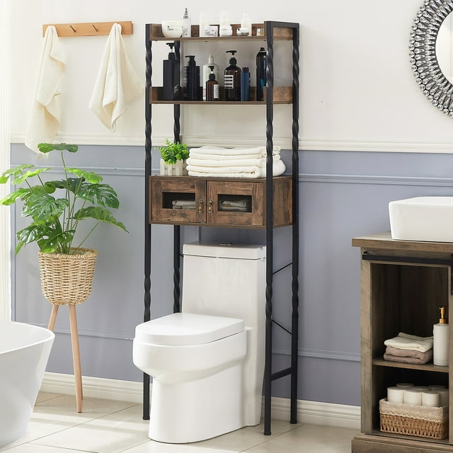 VECELO Behind Toilet Shelves Unit, 3-Tier Metal Storage Rack with Dual ...