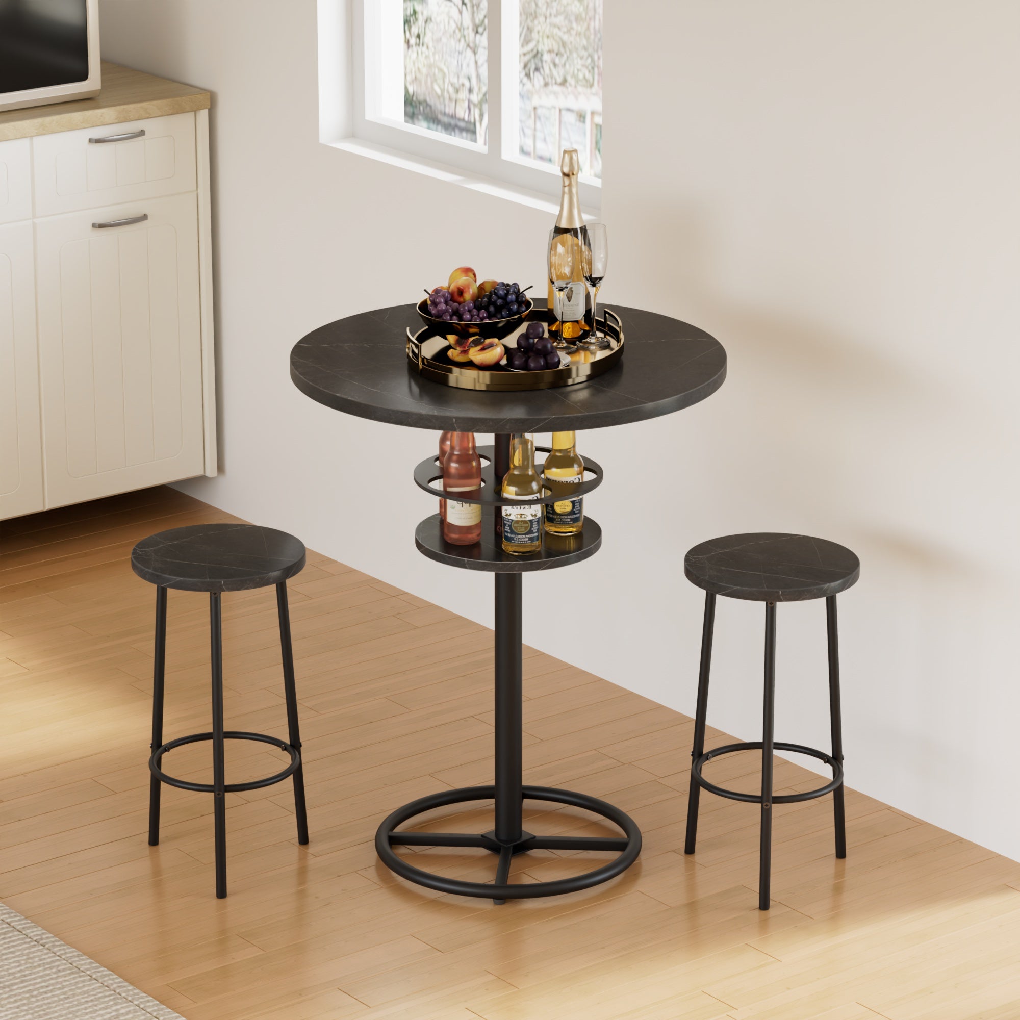 VECELO Pub Table Round Bar Height With Wine Rack Metal Base MDF Top, 36 ...