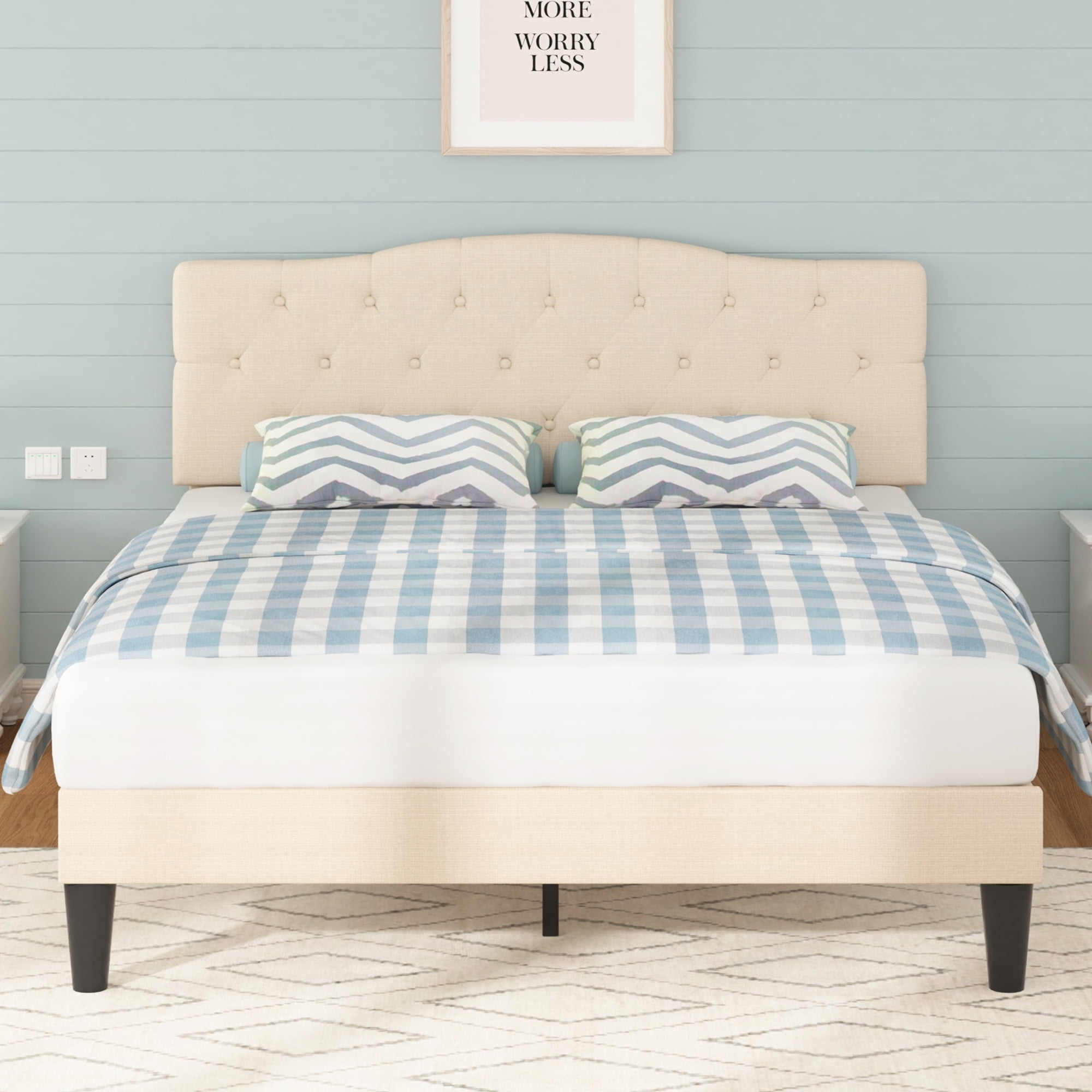 VECELO Queen Upholstered Platform Bed Frame with Diamond Tufted ...