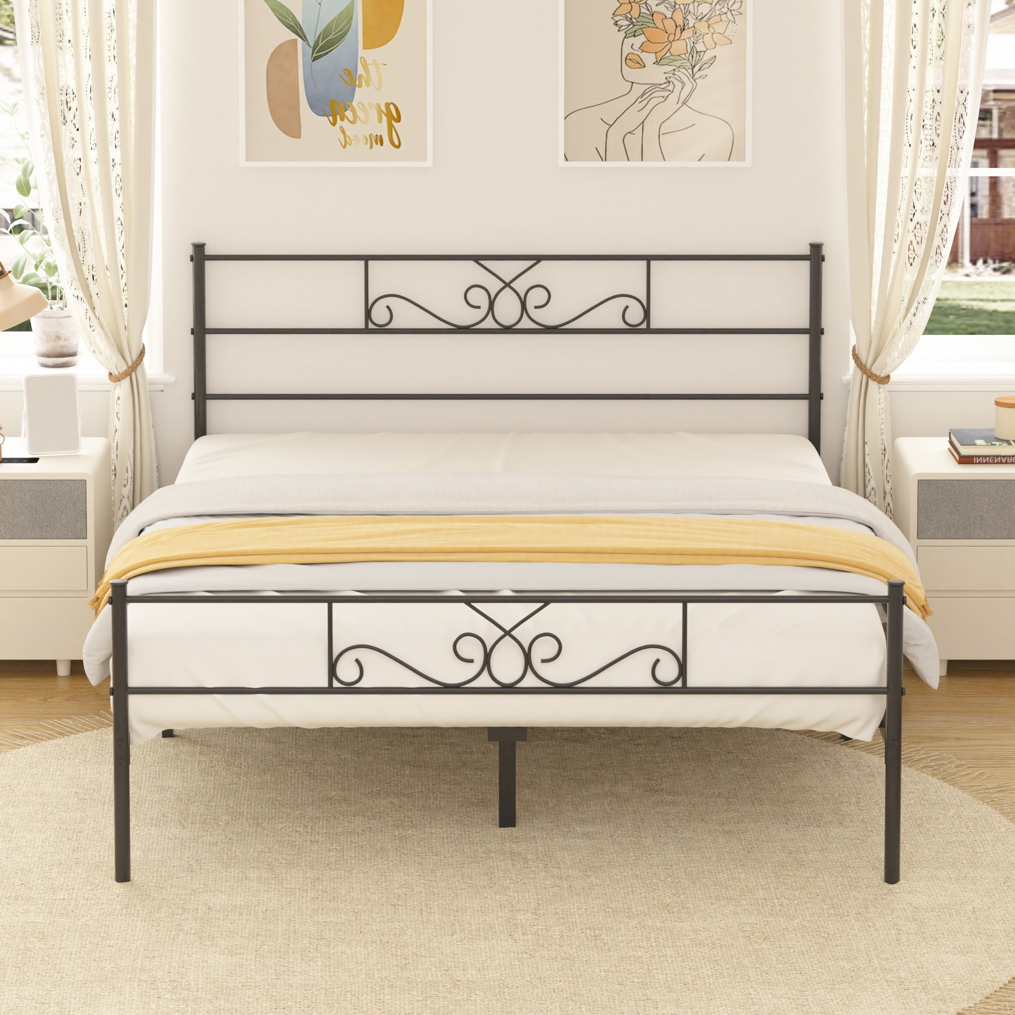 VECELO Queen Size Bed Frame, Metal Platform Bed Frame with with ...